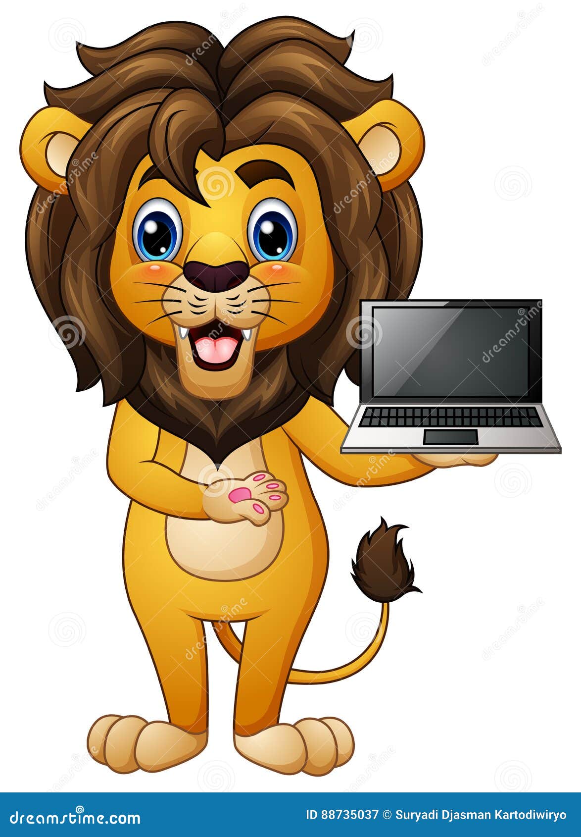 Funny Lion Cartoon Presenting a Laptop Stock Vector - Illustration of ...