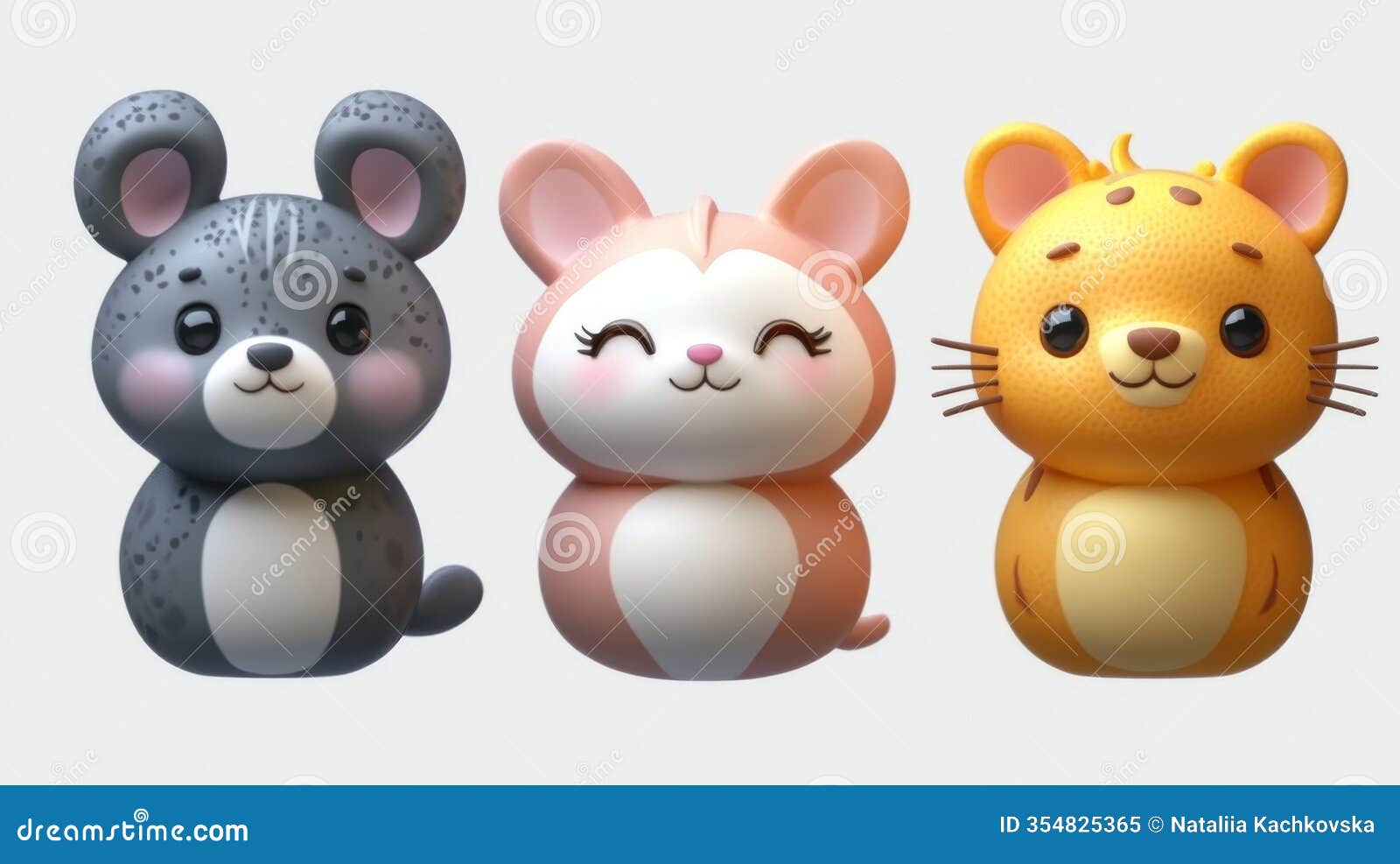 Funny Little Animals 3d Set. Emoji Icon Stock Illustration ...