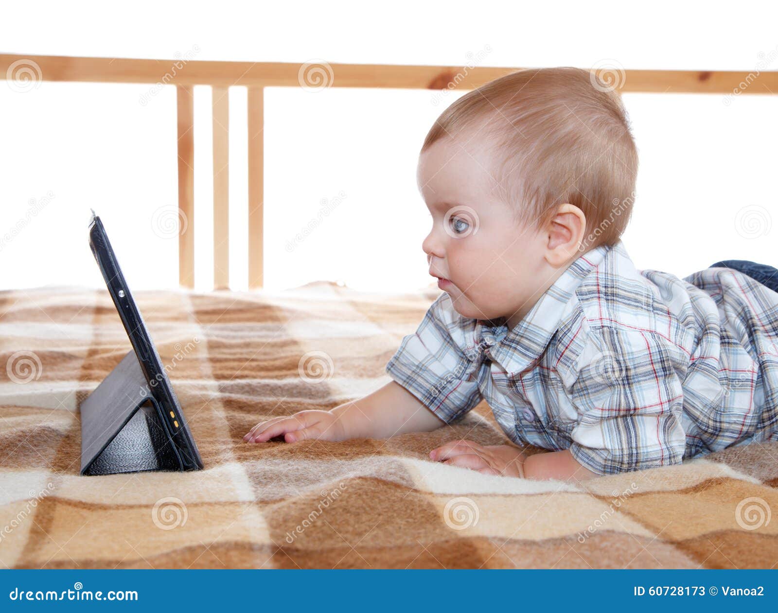 Funny Little Baby Looking at His Tablet Pc Stock Image - Image of ...