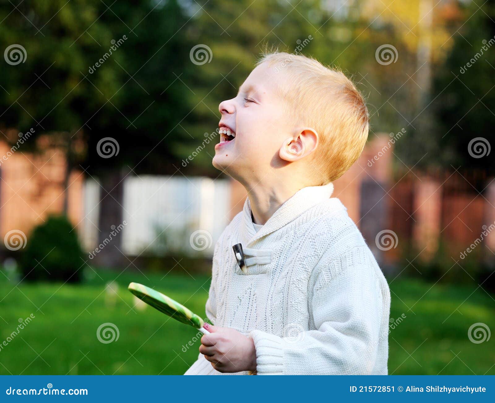Funny Little Boy with Big Lollipop Laughing Stock Image - Image of ...