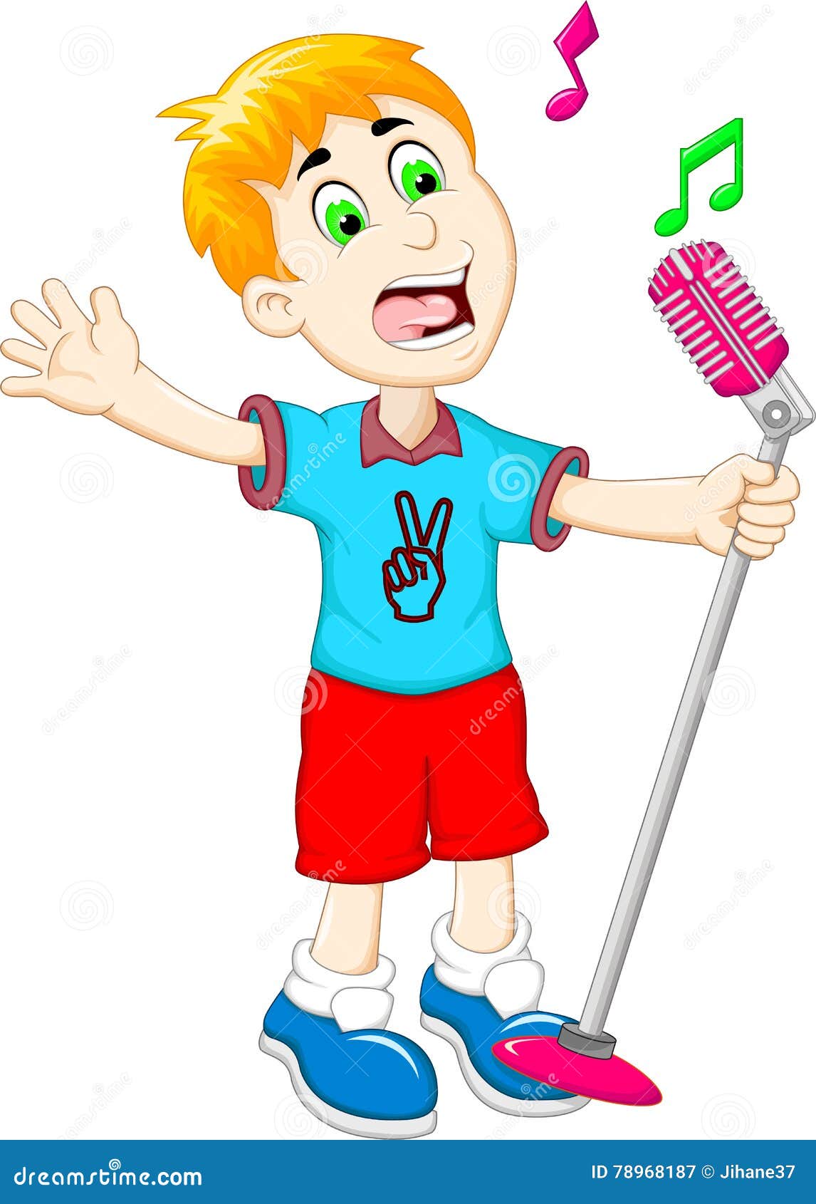 Funny Little Boy Cartoon Singing Stock Illustration - Illustration of ...