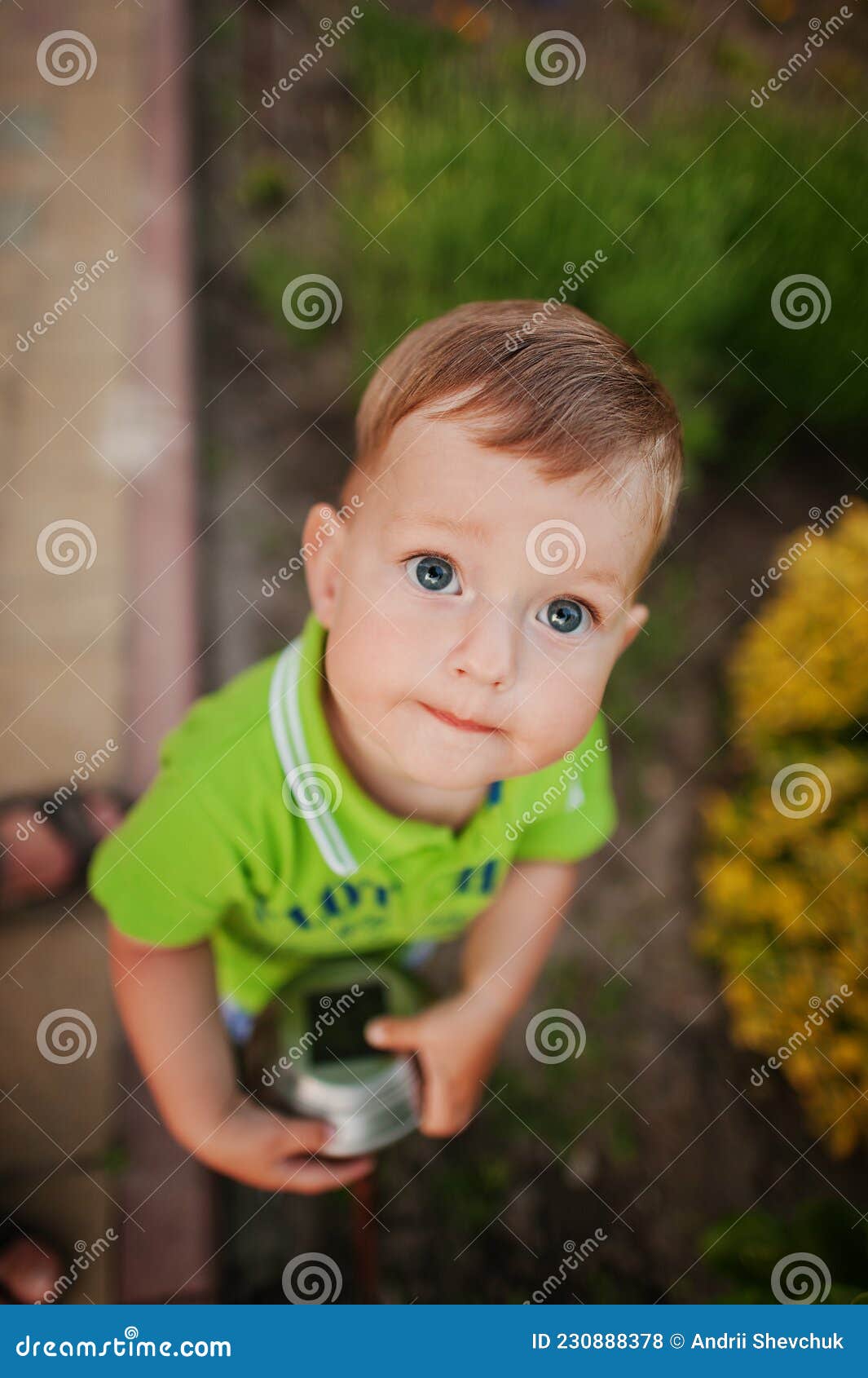 Funny Little Boy in the Courtyard Play Stock Photo - Image of happiness ...