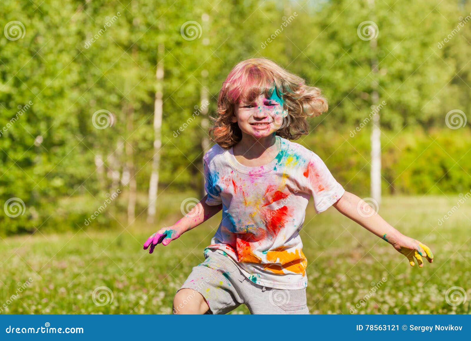 Funny Little Boy Playing with Colored Powder Stock Image - Image of ...