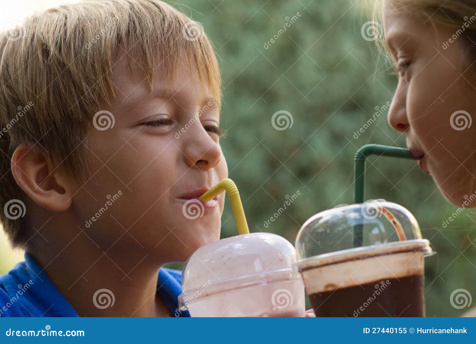 Funny Little Children Drink Milkshake Stock Image - Image of friendship ...