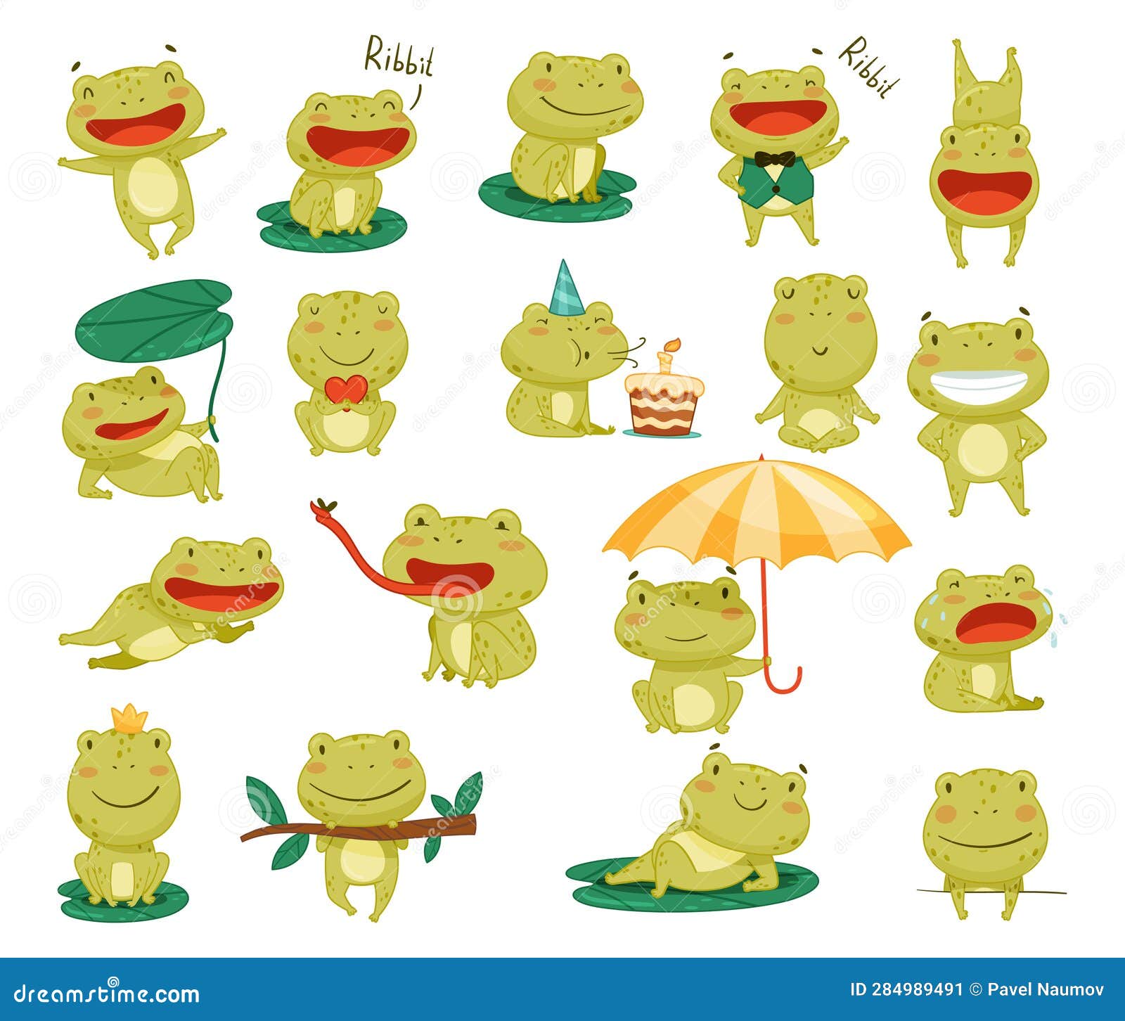Funny Little Frog Character Engaged in Different Activity Big Vector ...