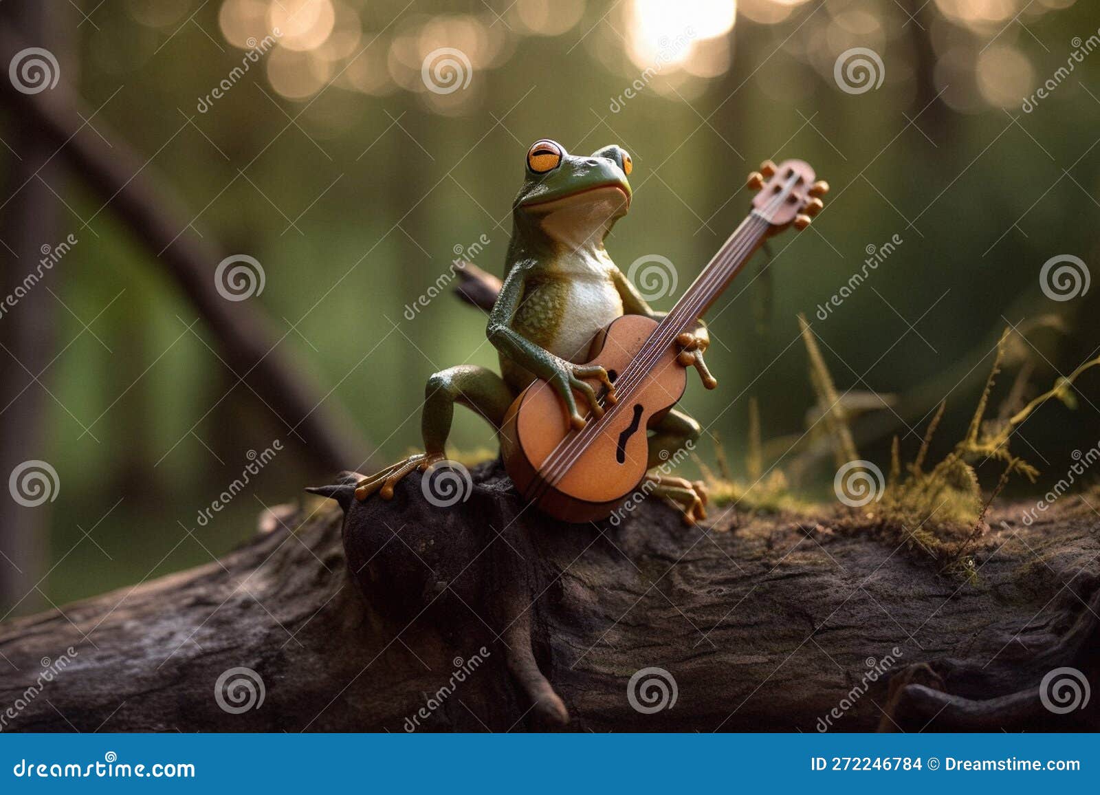 Funny Little Frog Playing a Guitar in the Forest Stock Illustration ...