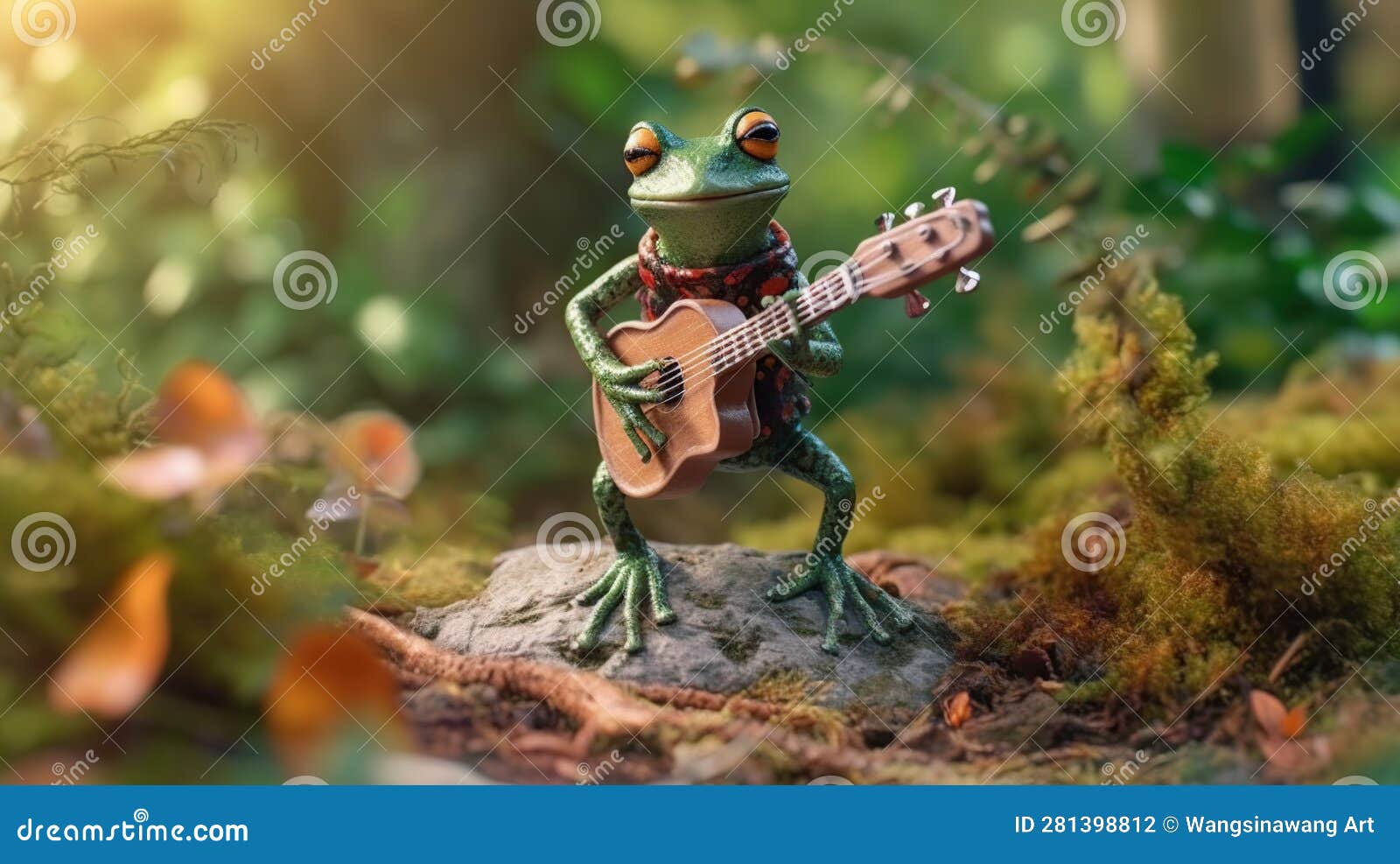 Funny Little Frog Playing a Guitar in the Forest Generative AI Stock ...
