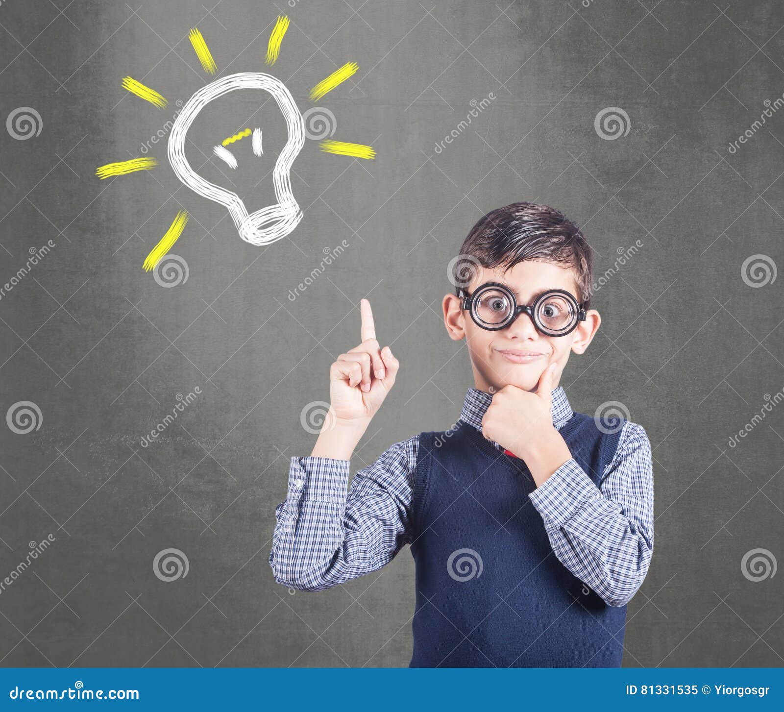 Funny Little Genius Kid Having an Idea Stock Image - Image of clever ...