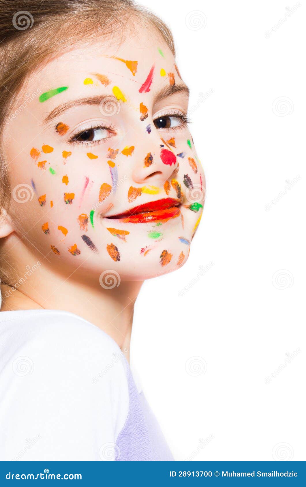 Funny Little Girl with Colored Face Stock Photo - Image of preschooler ...