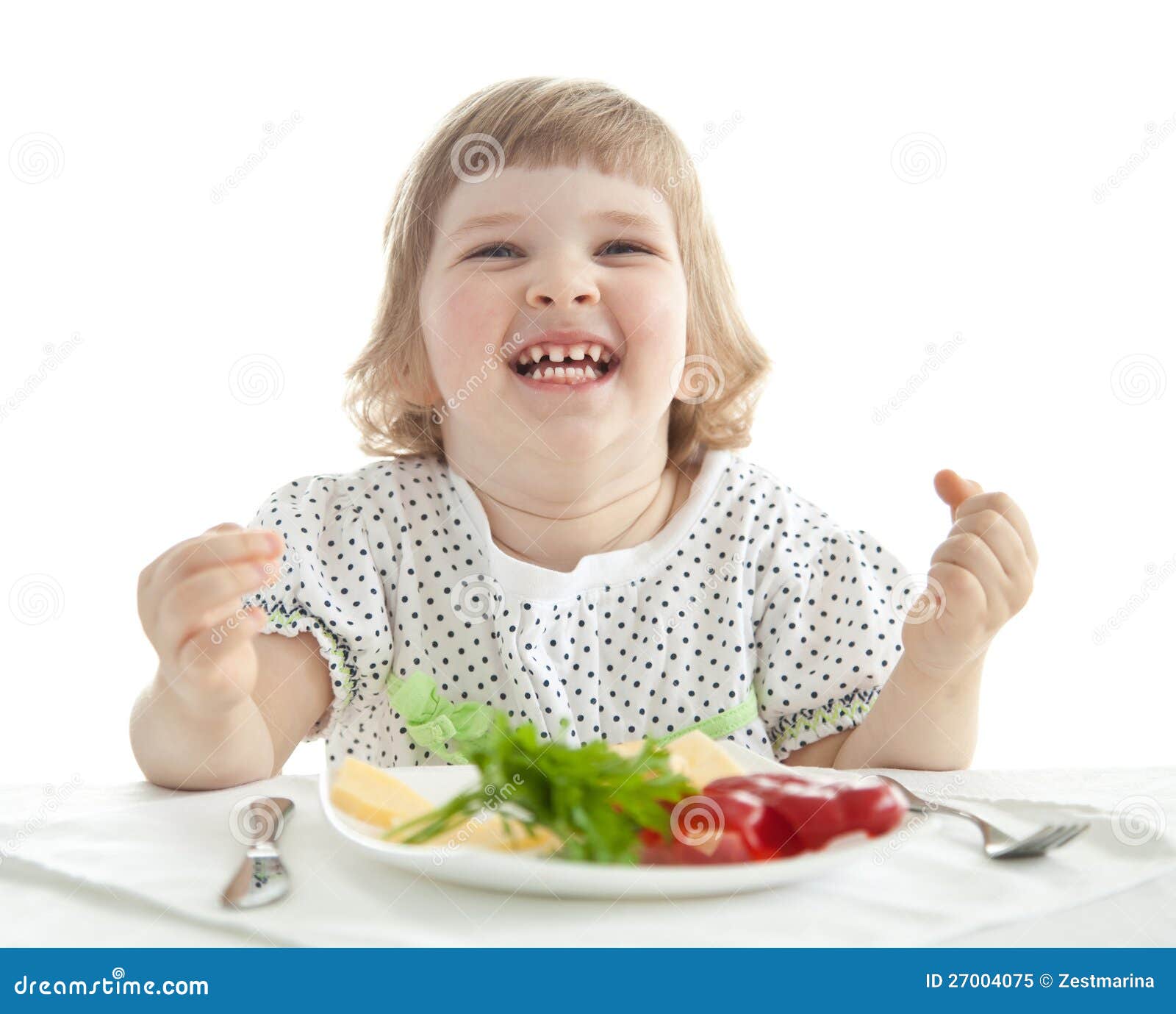Funny Little Girl Eating Her Dinner Stock Image - Image of caucasian ...