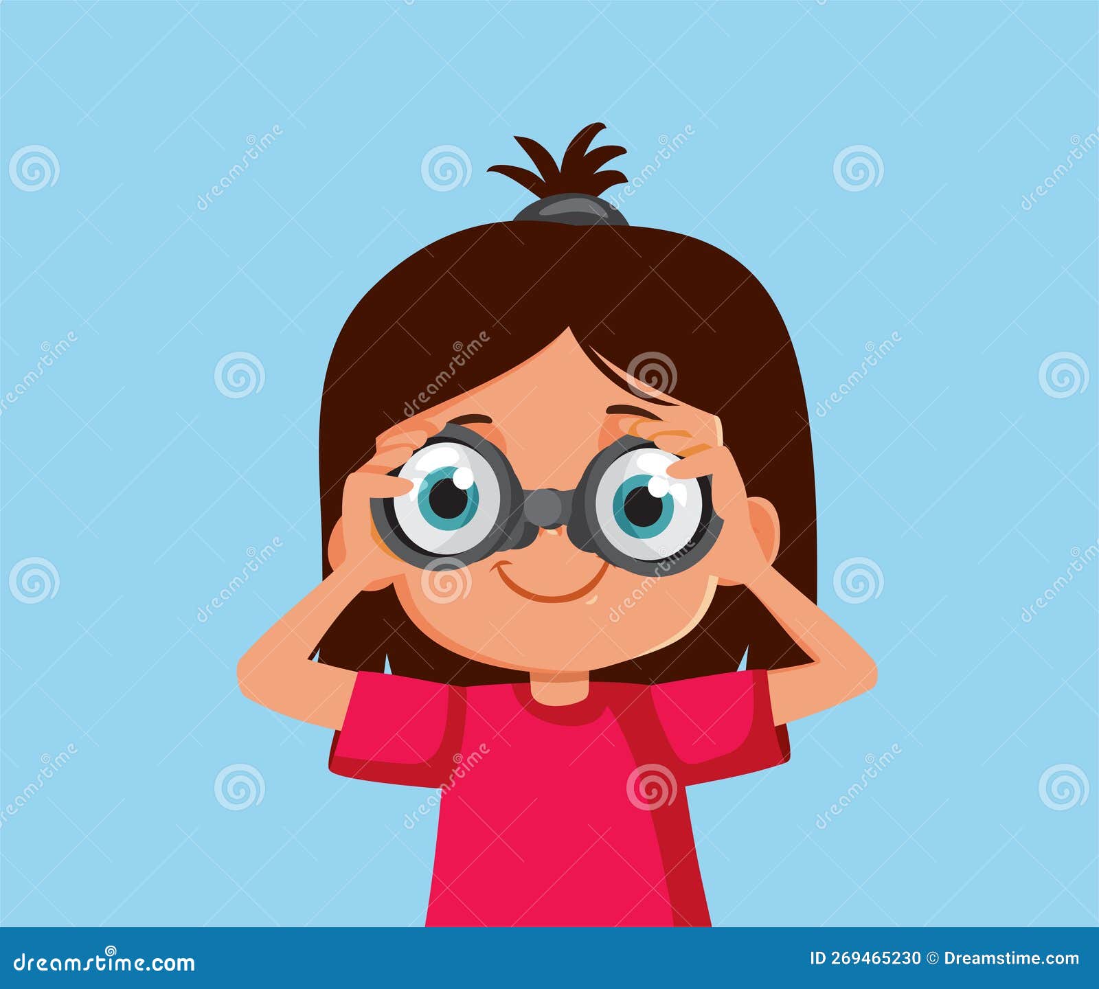 Funny Little Girl Exploring Using A Binocular Vector Cartoon ...
