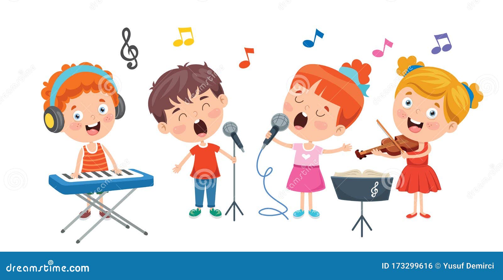 Funny Little Kids Performing Music Stock Vector - Illustration of ...