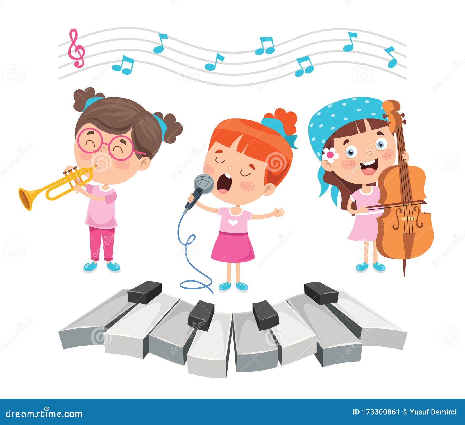 Funny Little Kids Performing Music Stock Vector - Illustration of ...