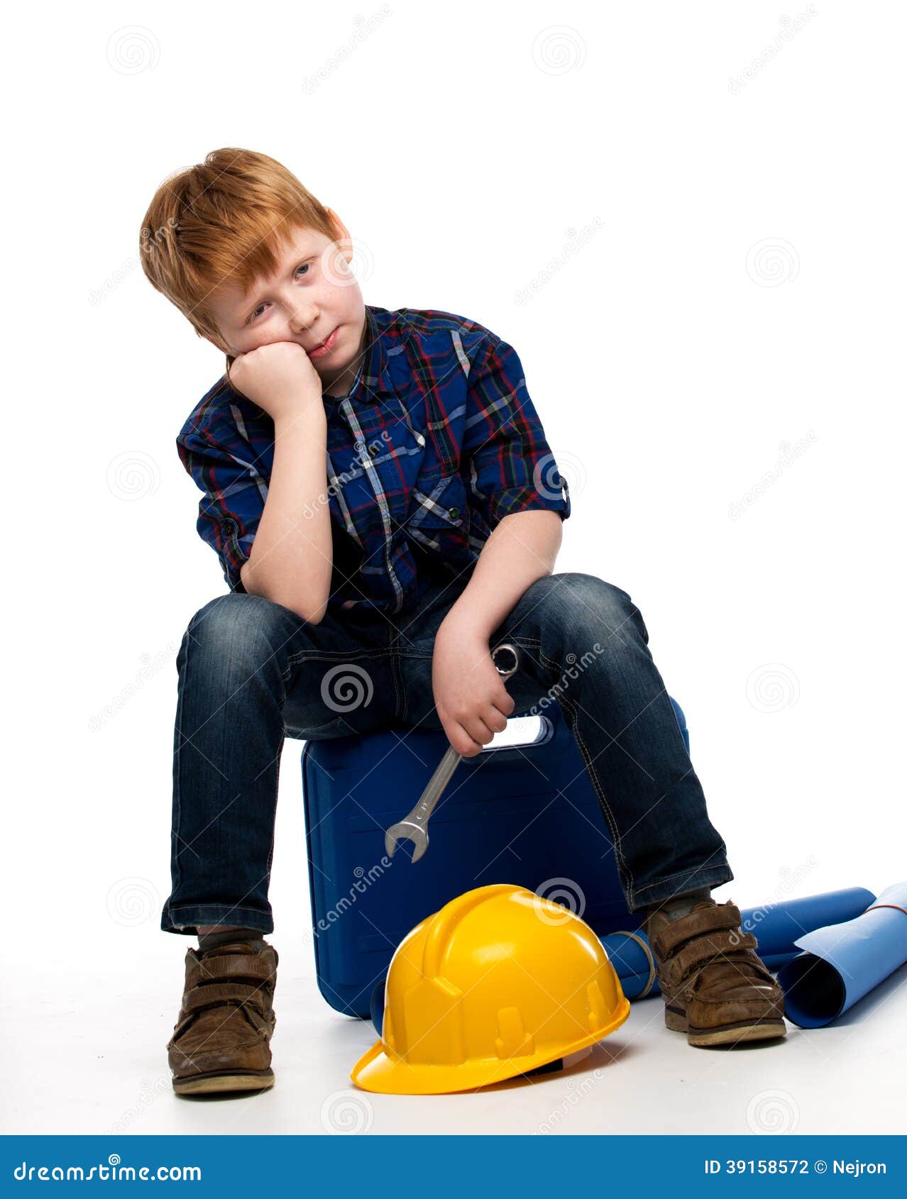 Funny little mechanic boy stock photo. Image of construction - 39158572