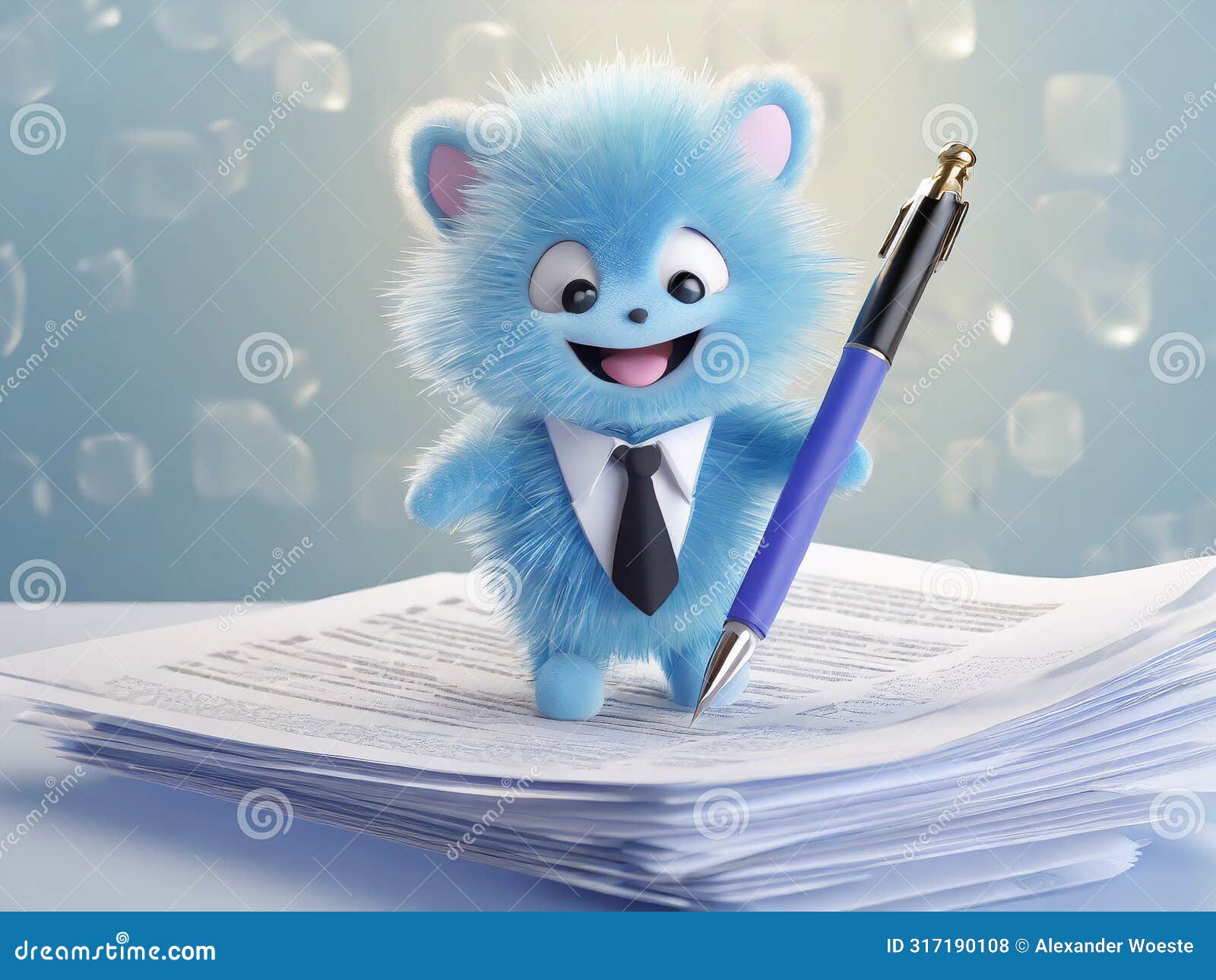 Office creature with pen stock illustration. Illustration of little ...
