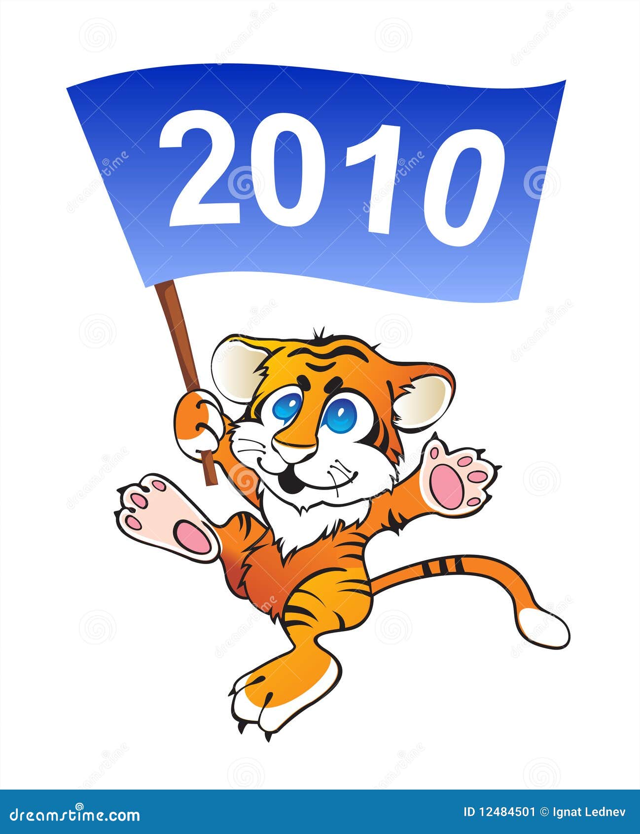 Funny Little Tiger with Flag Stock Vector - Illustration of flag ...
