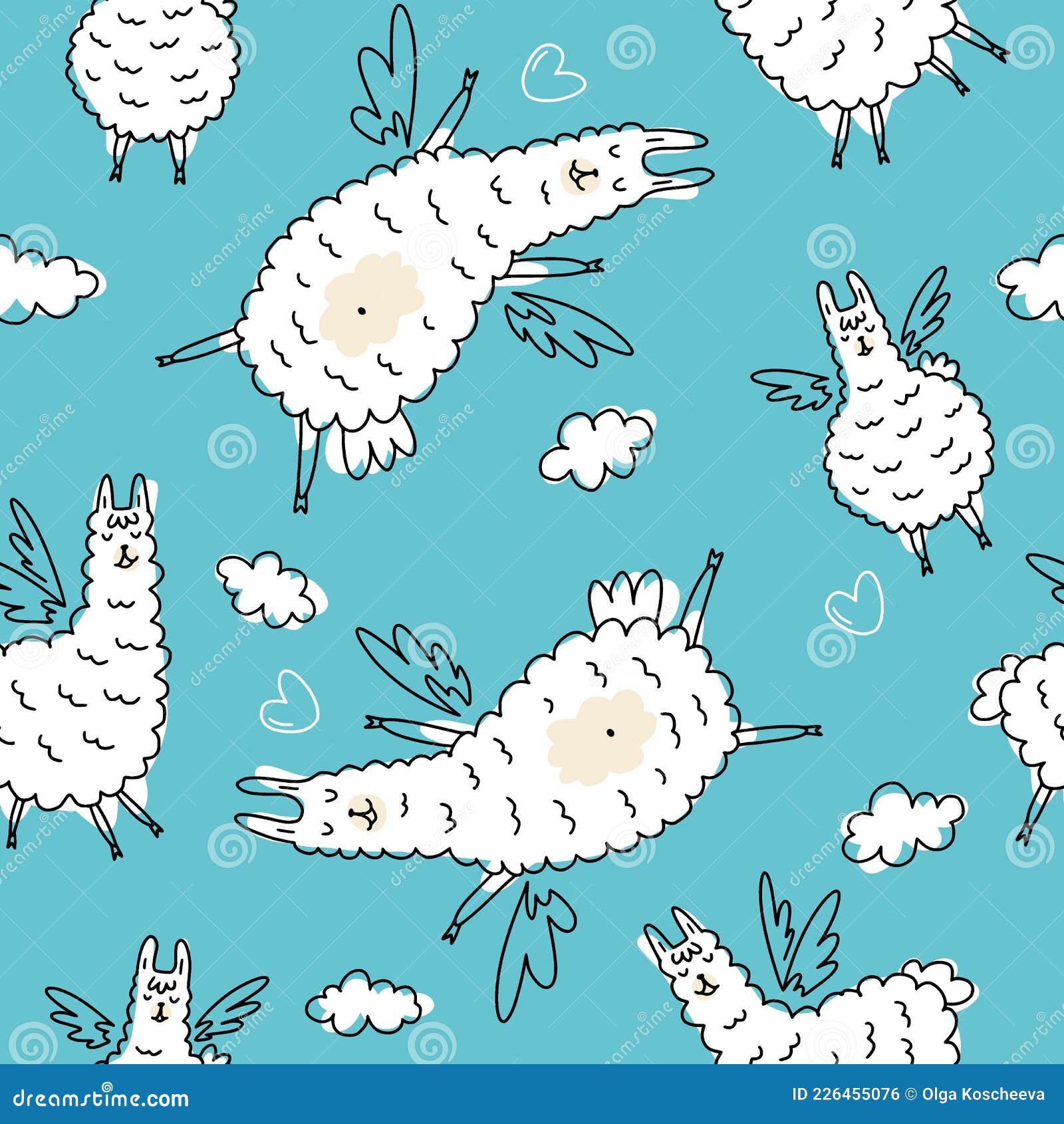 Funny Llama Flies in the Sky. Pattern. Stock Vector - Illustration of ...
