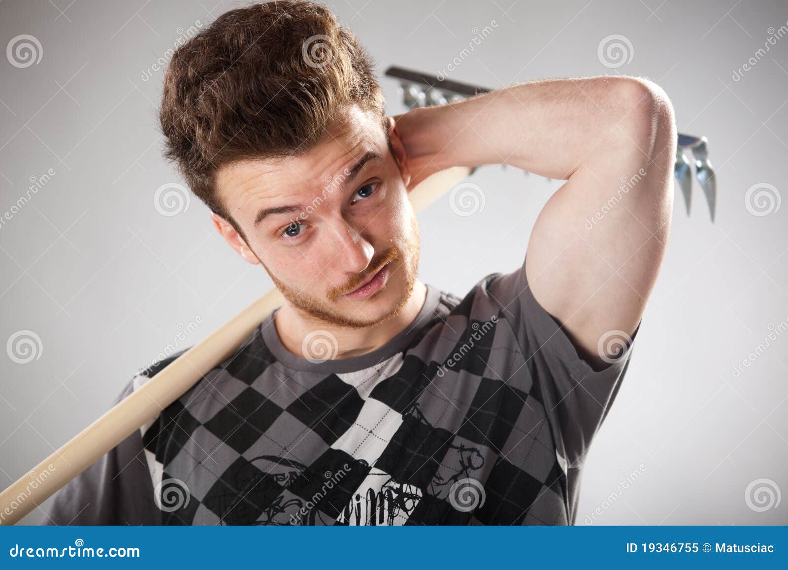 Funny Looking Guy with Red-haired with a Rake Stock Image - Image of ...