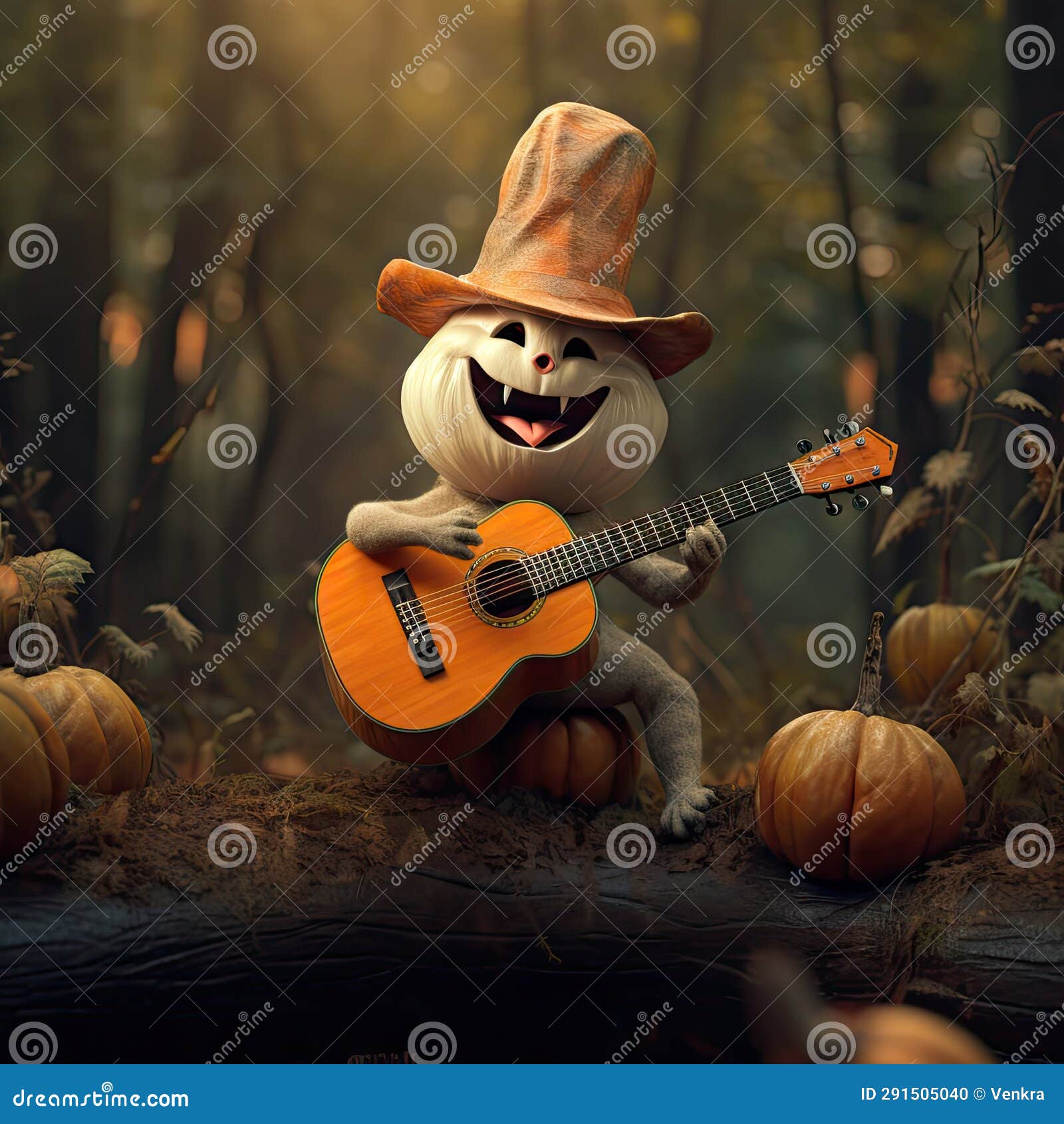Funny Looking Pumpkin Playing Guitar in a Garden Stock Photo - Image of ...