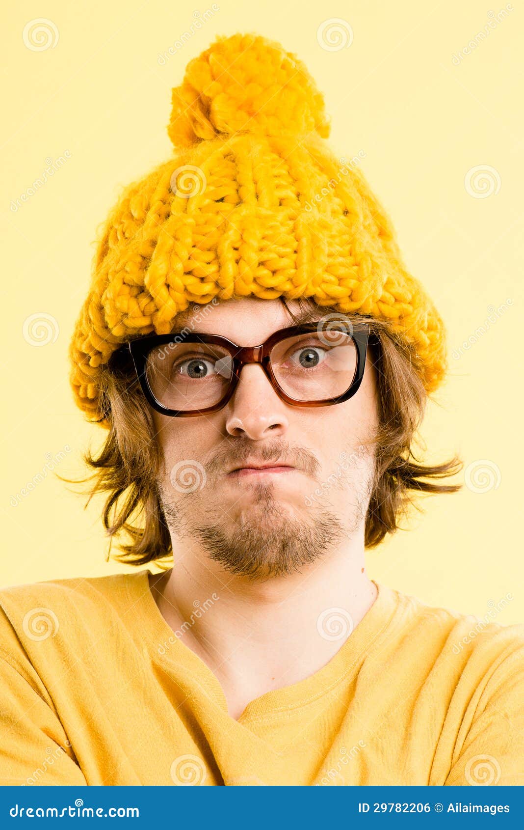 Funny Man Portrait Real People High Definition Yellow Background Stock ...