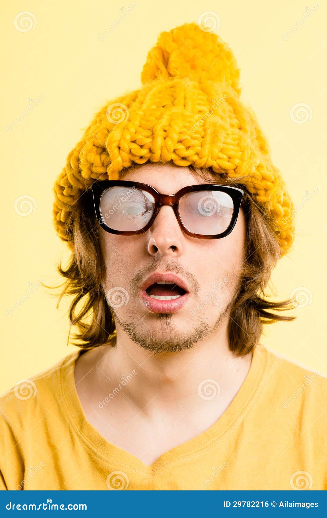 Funny Man Portrait Real People High Definition Yellow Background Stock ...