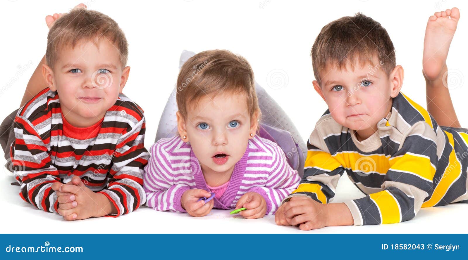 Funny Lying Kids in Striped Shirts Stock Image - Image of childhood ...