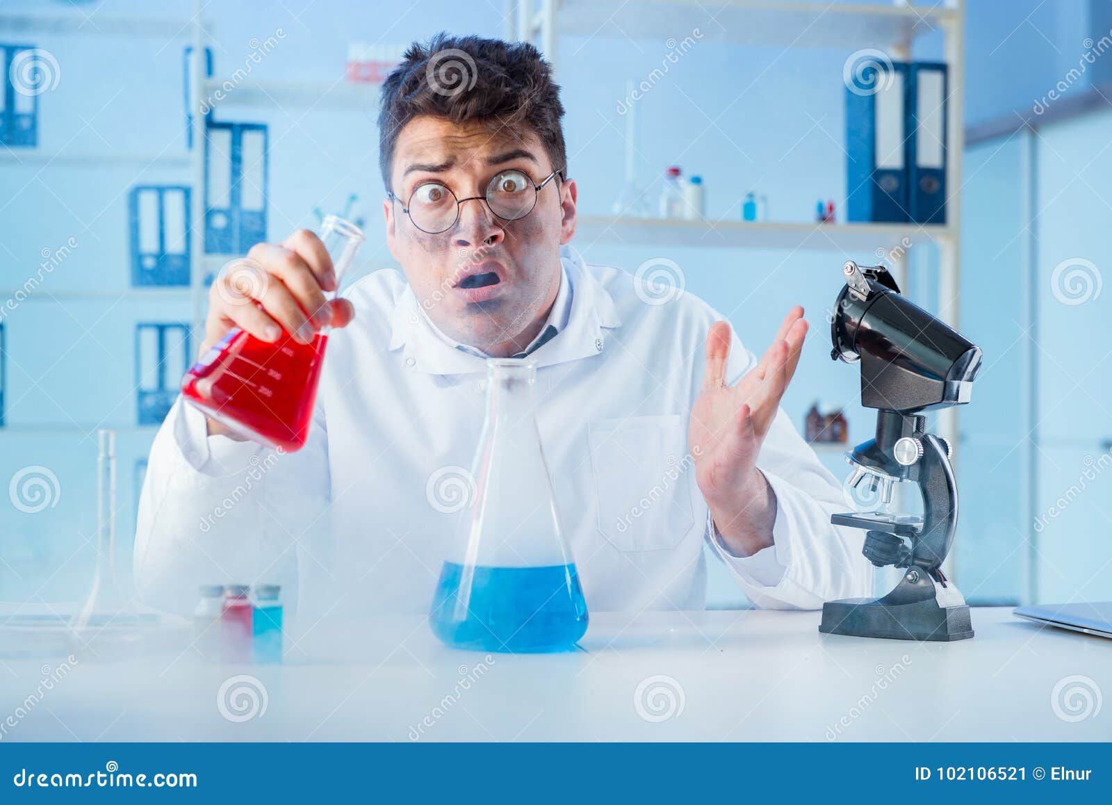 The Funny Mad Chemist Working in a Laboratory Stock Image - Image of ...