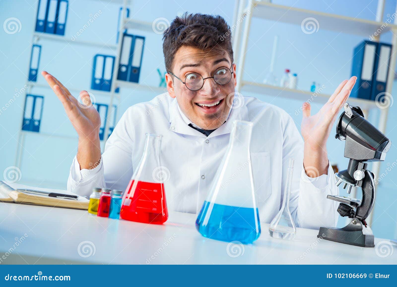 The Funny Mad Chemist Working in a Laboratory Stock Image - Image of ...
