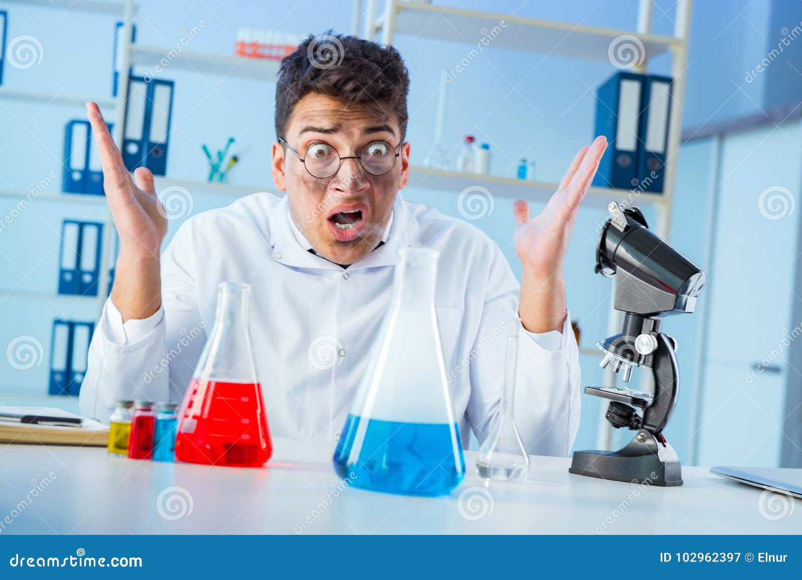 The Funny Mad Chemist Working in a Laboratory Stock Image - Image of ...