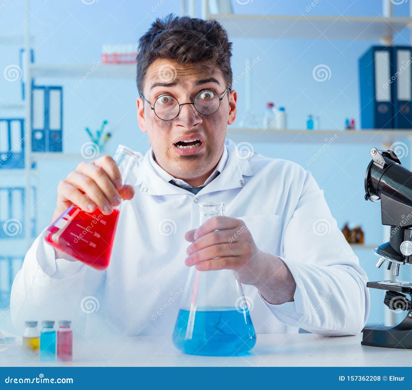 Funny Mad Chemist Working in a Laboratory Stock Photo - Image of ...