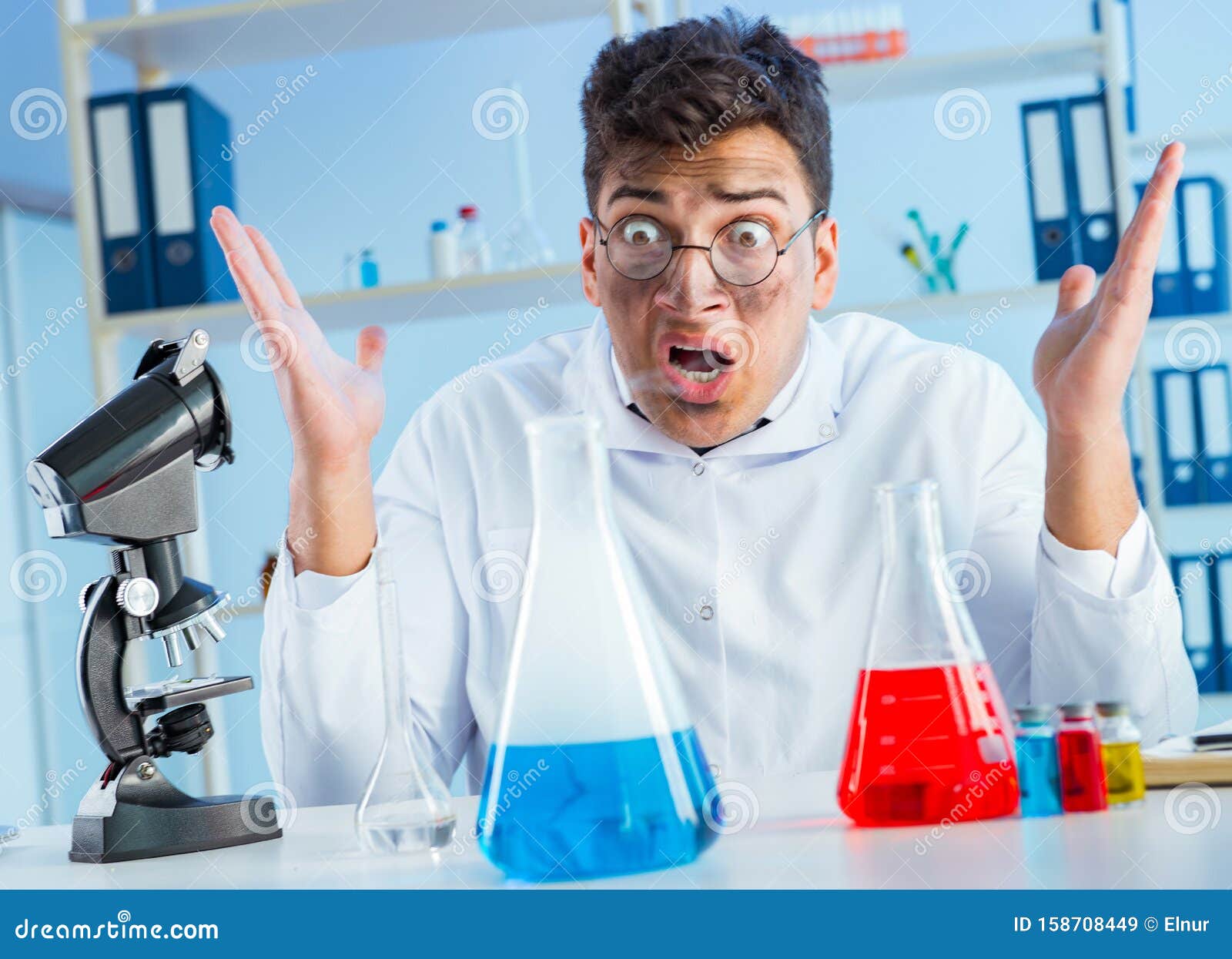 Funny Mad Chemist Working in a Laboratory Stock Image - Image of ...