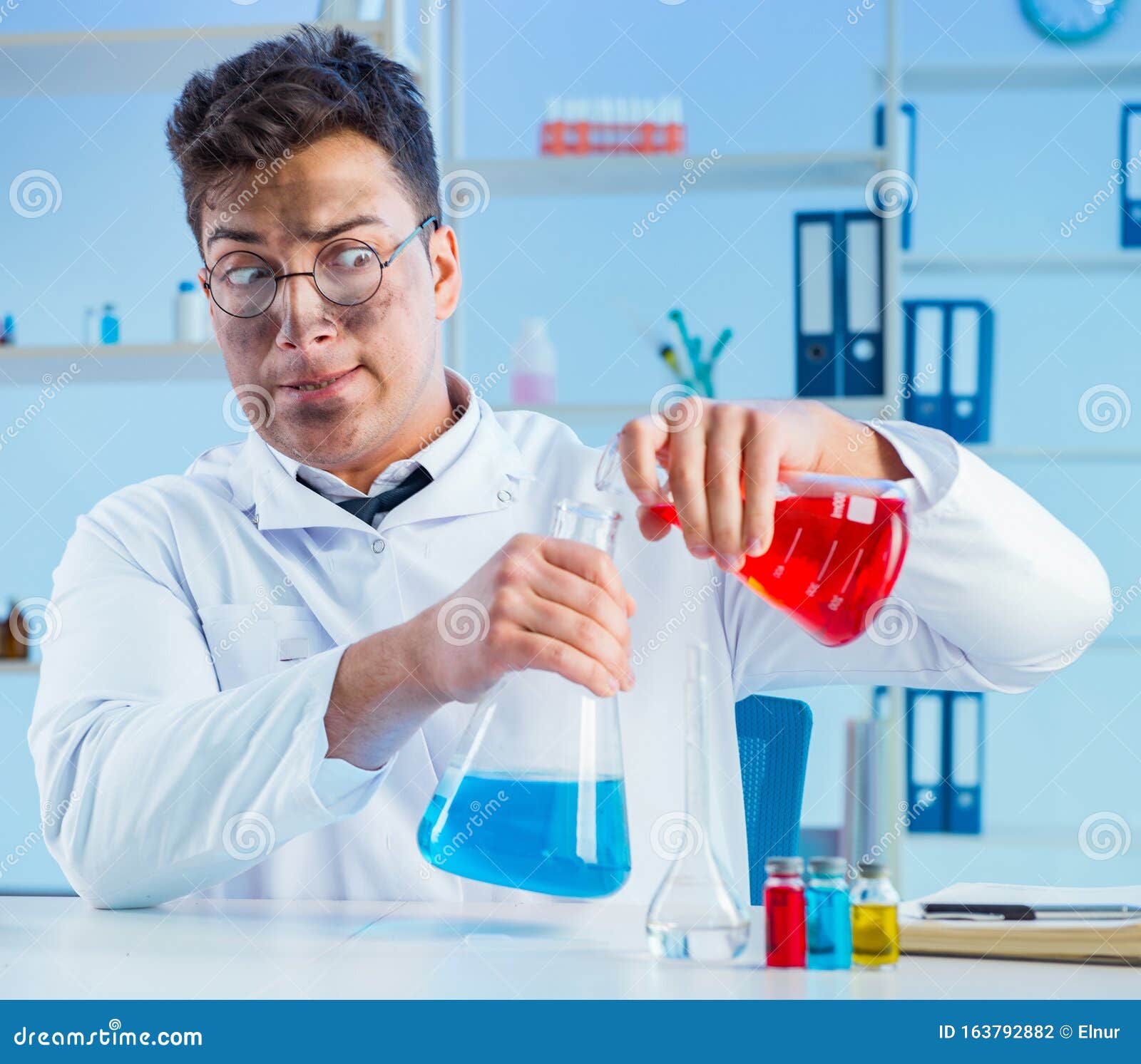 Funny Mad Chemist Working in a Laboratory Stock Photo - Image of ...