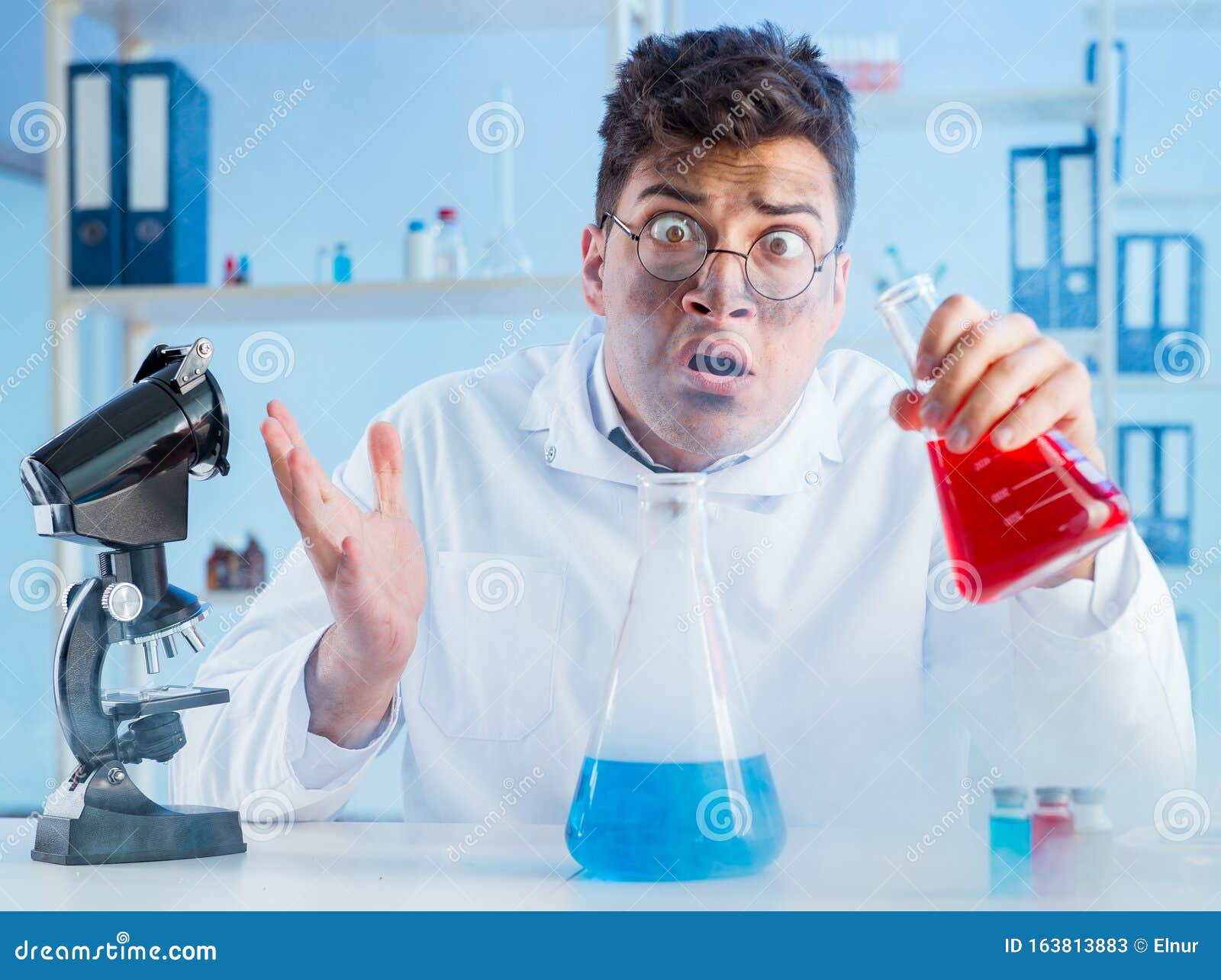 Funny Mad Chemist Working in a Laboratory Stock Image - Image of ...