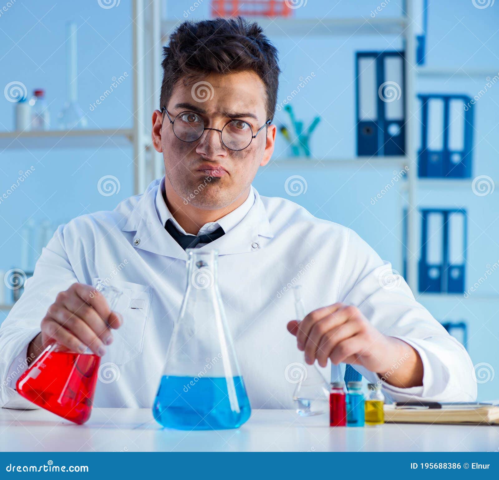 The Funny Mad Chemist Working in a Laboratory Stock Photo - Image of ...