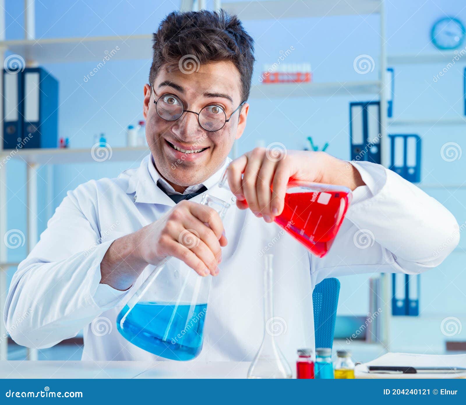 Funny Mad Chemist Working in a Laboratory Stock Image - Image of ...