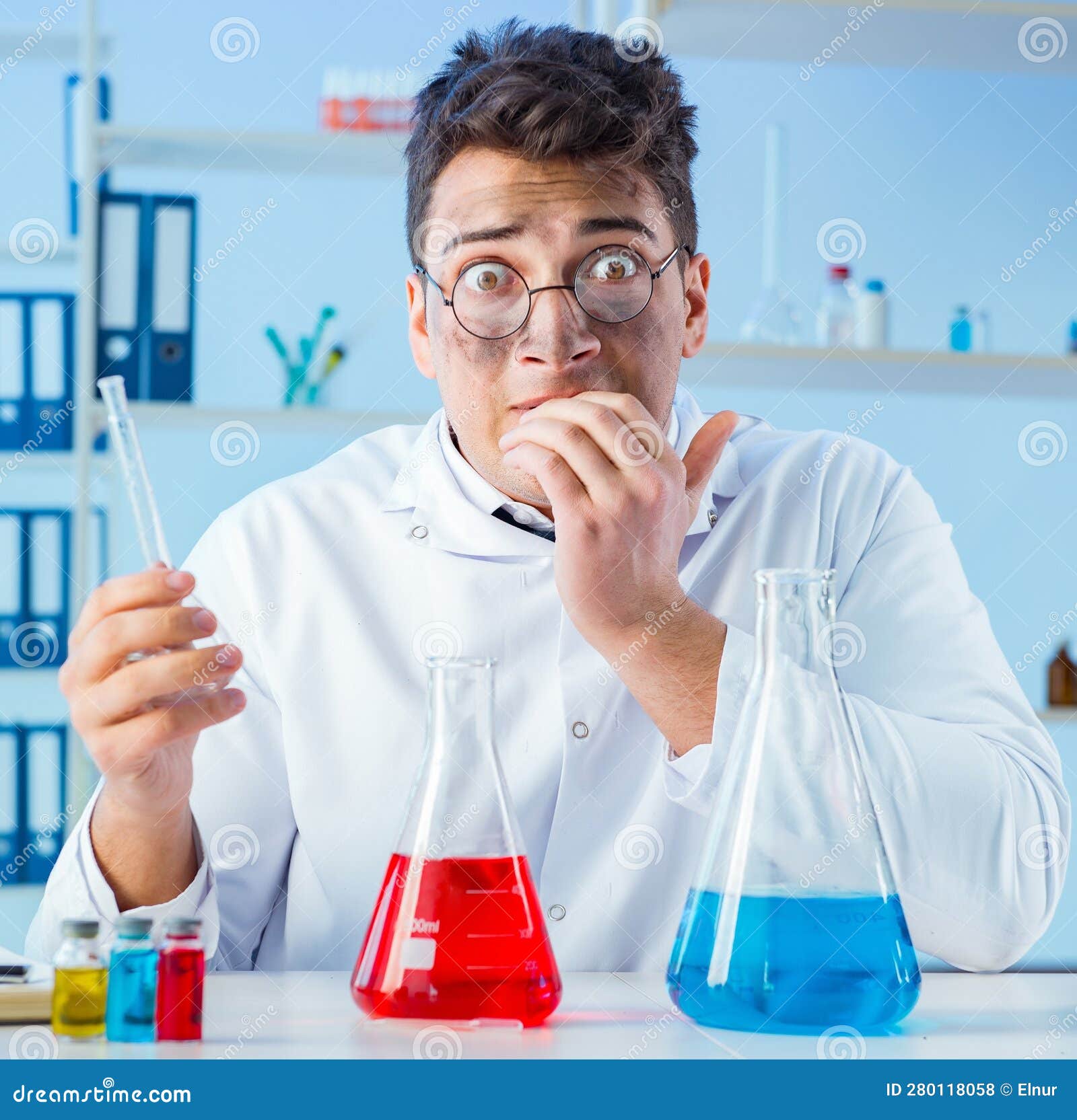 Funny Mad Chemist Working in a Laboratory Stock Photo - Image of ...