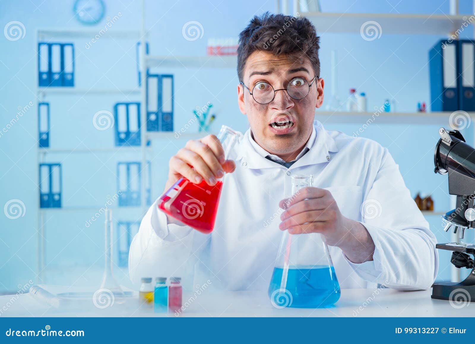 The Funny Mad Chemist Working in a Laboratory Stock Image - Image of ...