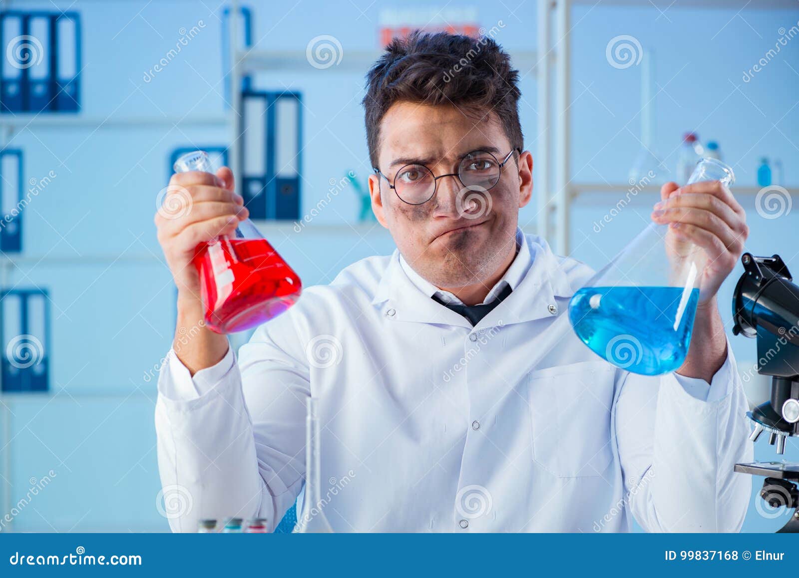 The Funny Mad Chemist Working in a Laboratory Stock Photo - Image of ...