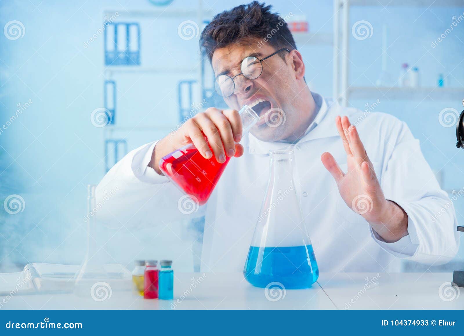 The Funny Mad Chemist Working in a Laboratory Stock Image - Image of ...