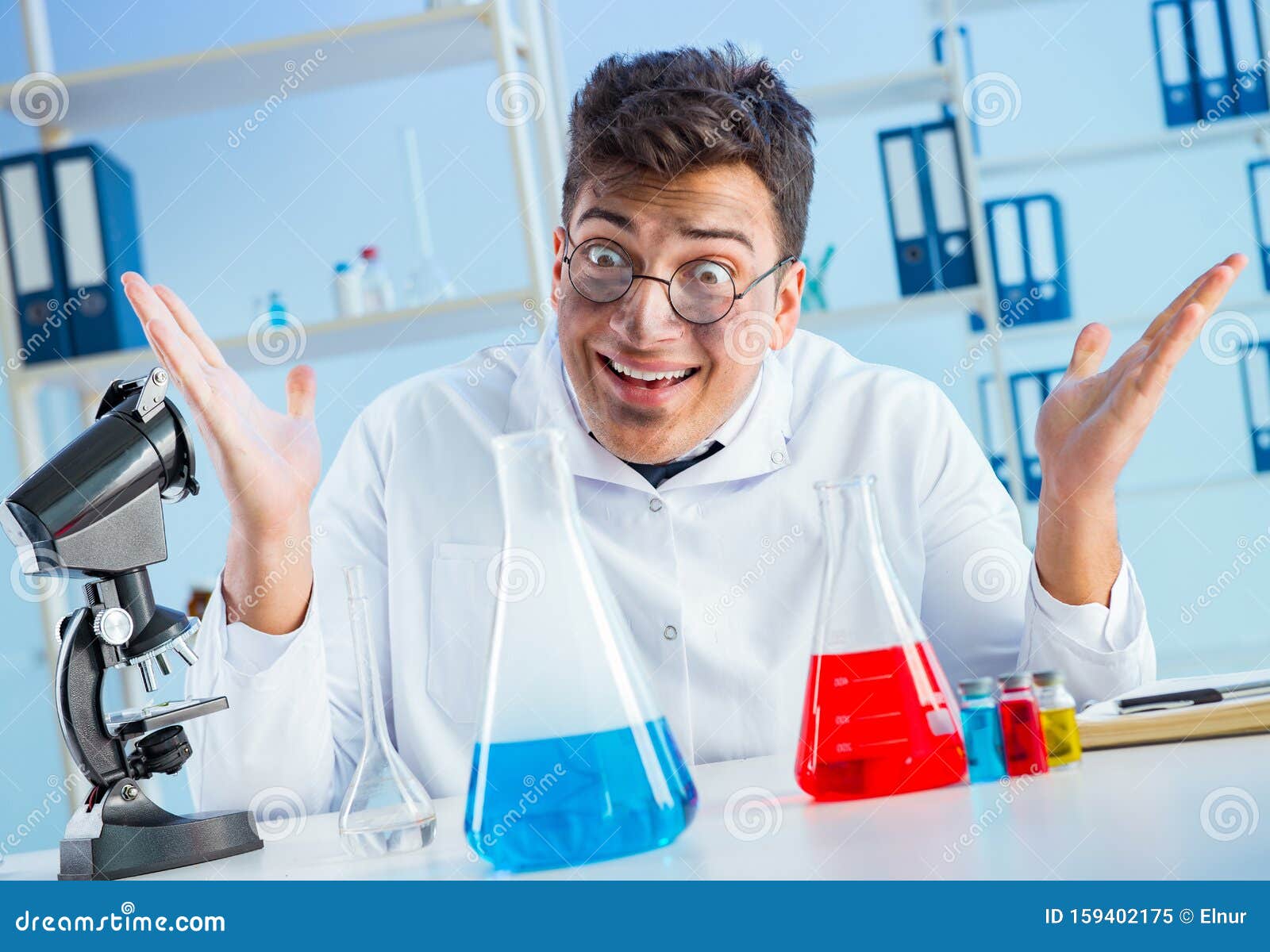 Funny Mad Chemist Working in a Laboratory Stock Image - Image of ...