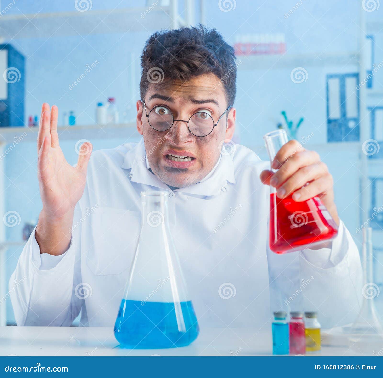 Funny Mad Chemist Working in a Laboratory Stock Photo - Image of ...