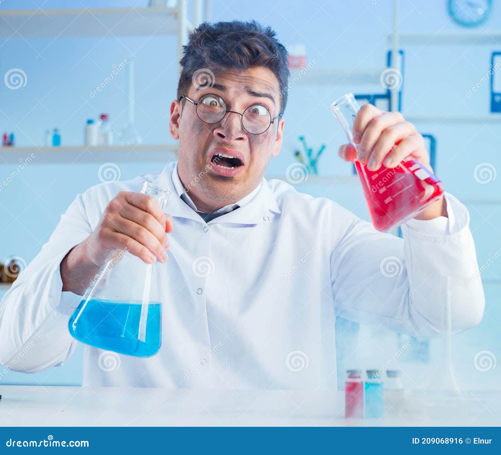 Funny Mad Chemist Working in a Laboratory Stock Photo - Image of ...