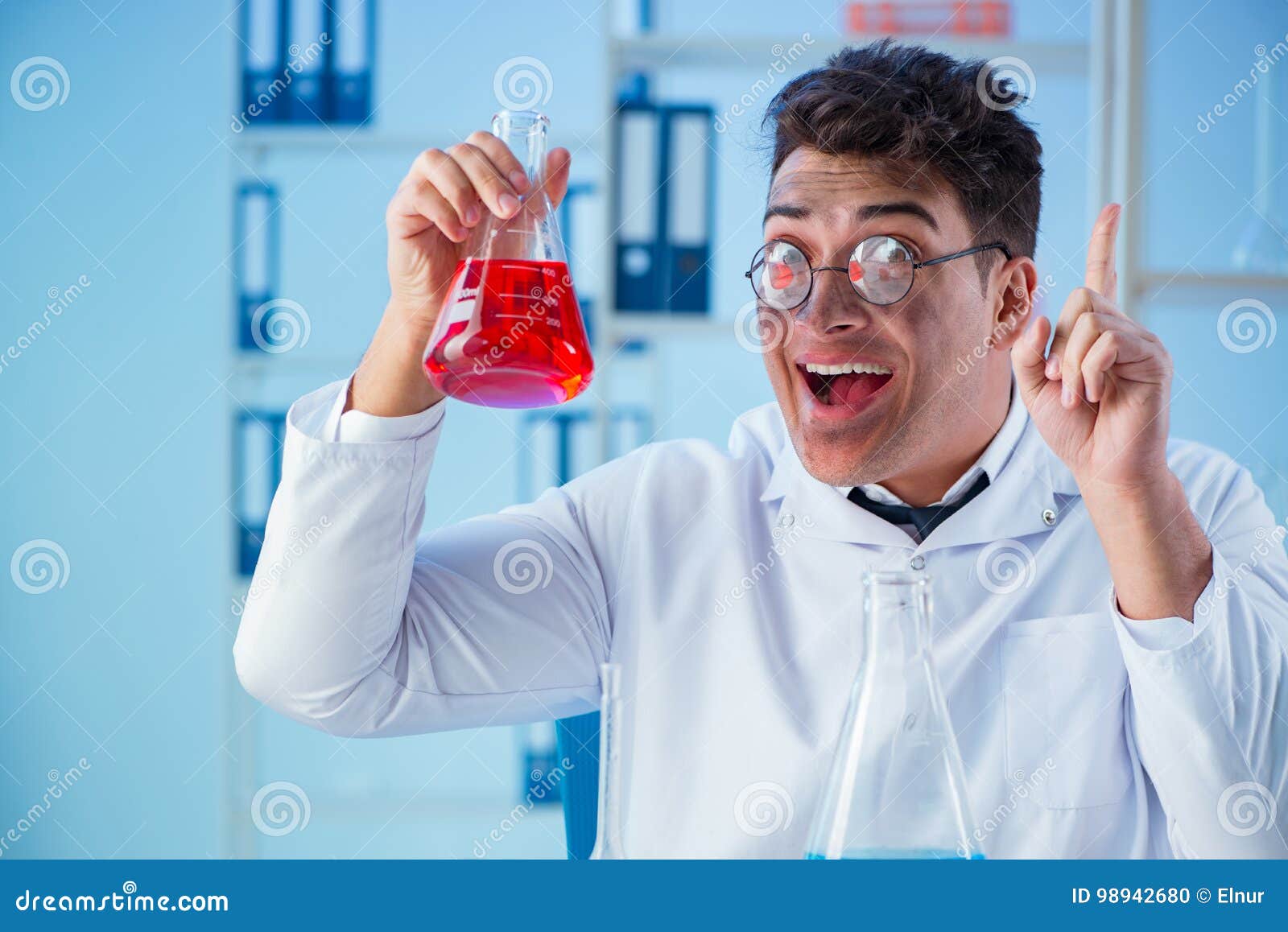 The Funny Mad Chemist Working in a Laboratory Stock Photo - Image of ...