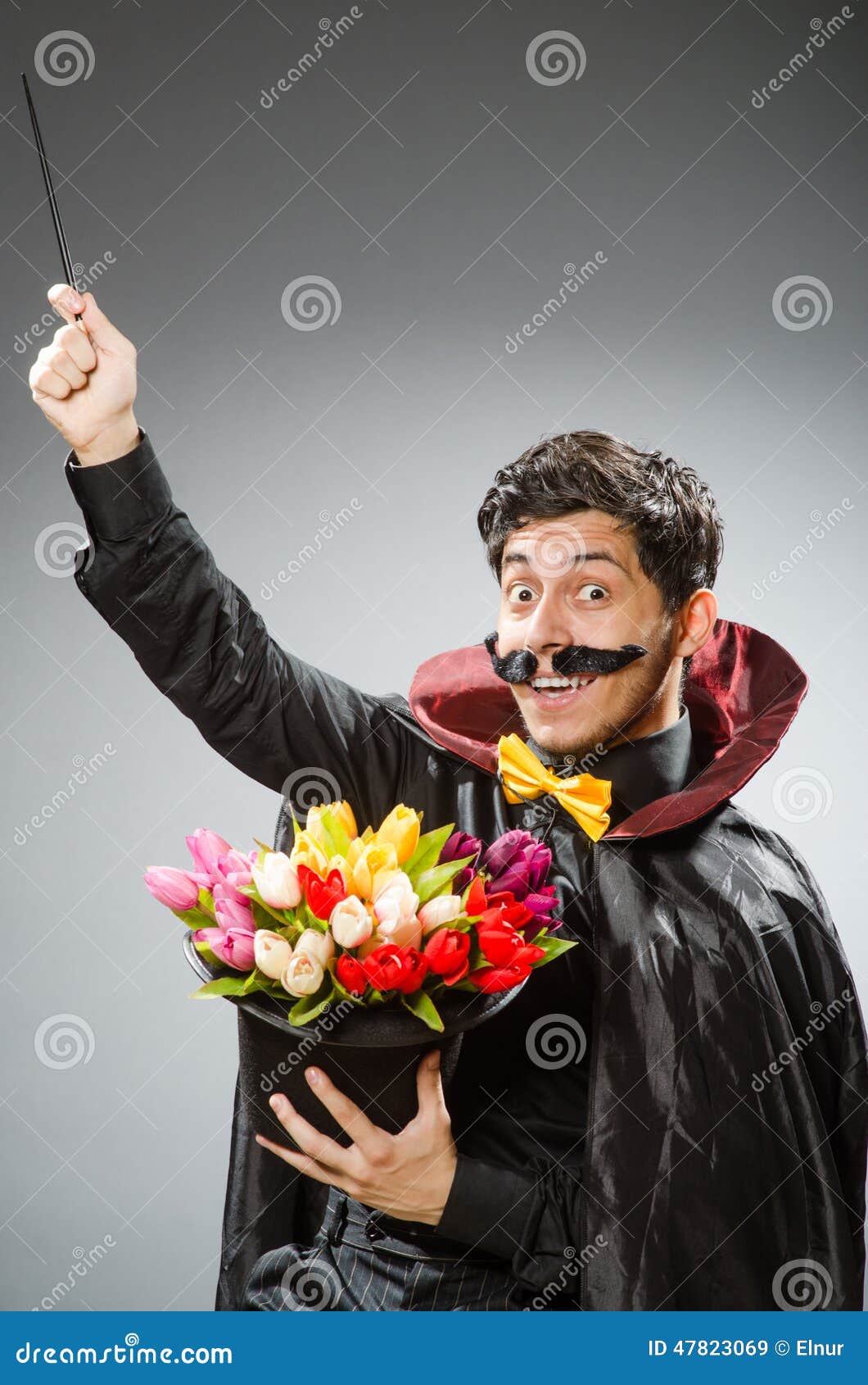 Funny Magician Man with Wand Stock Image - Image of glove, flowers ...