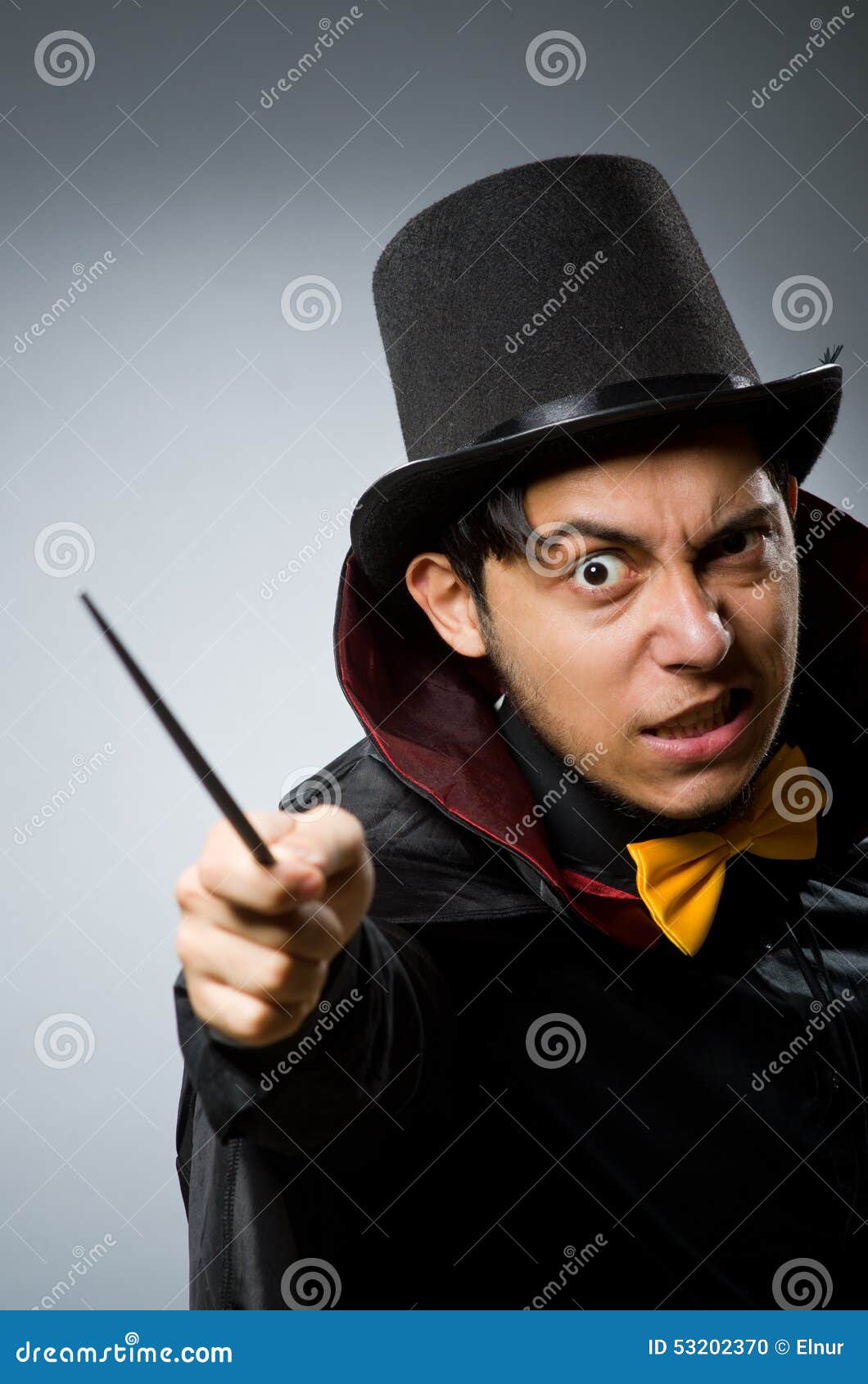 Funny Magician Man with Wand and Hat Stock Photo - Image of black ...