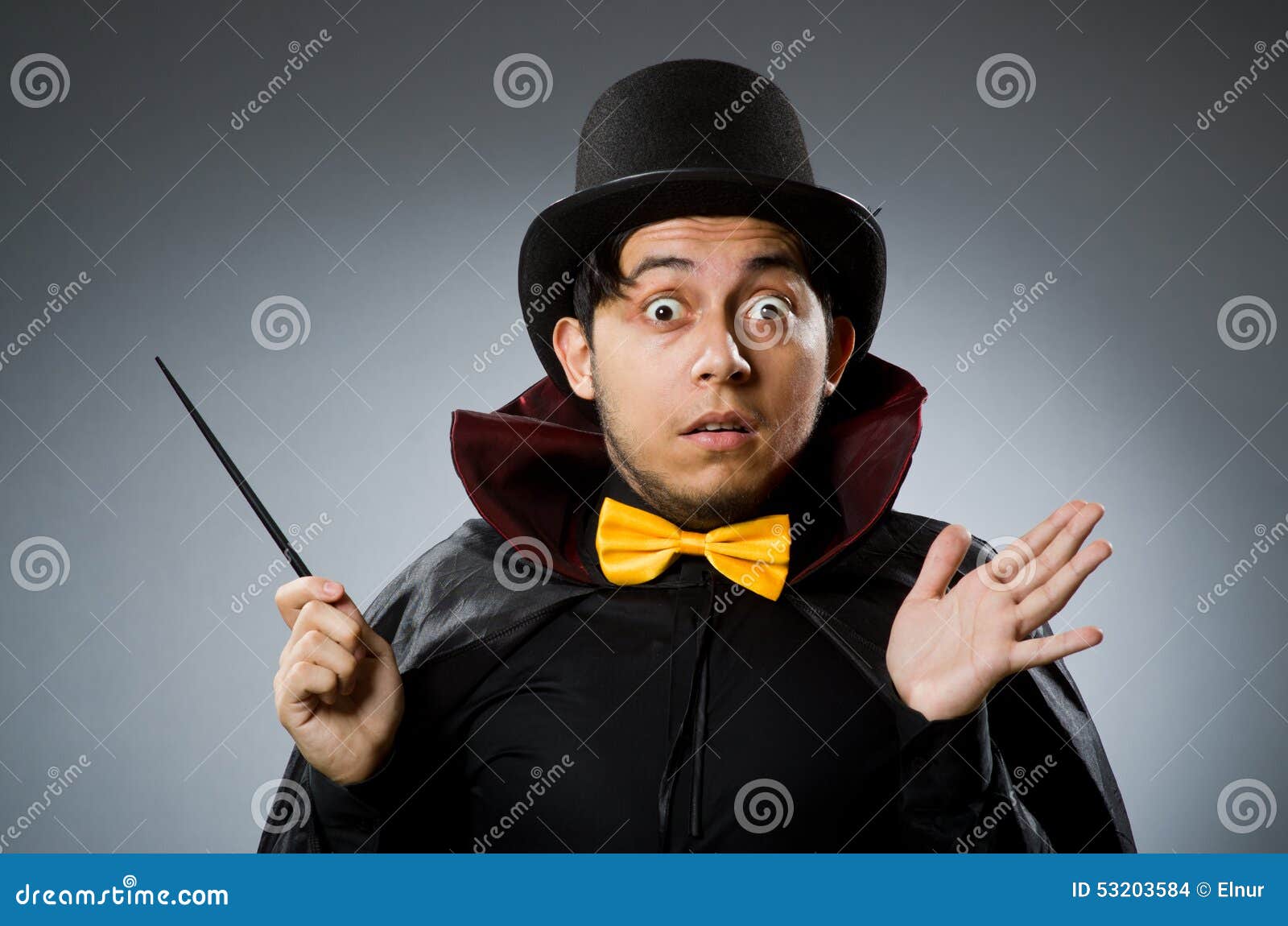 Funny Magician Man with Wand and Hat Stock Photo - Image of hold ...