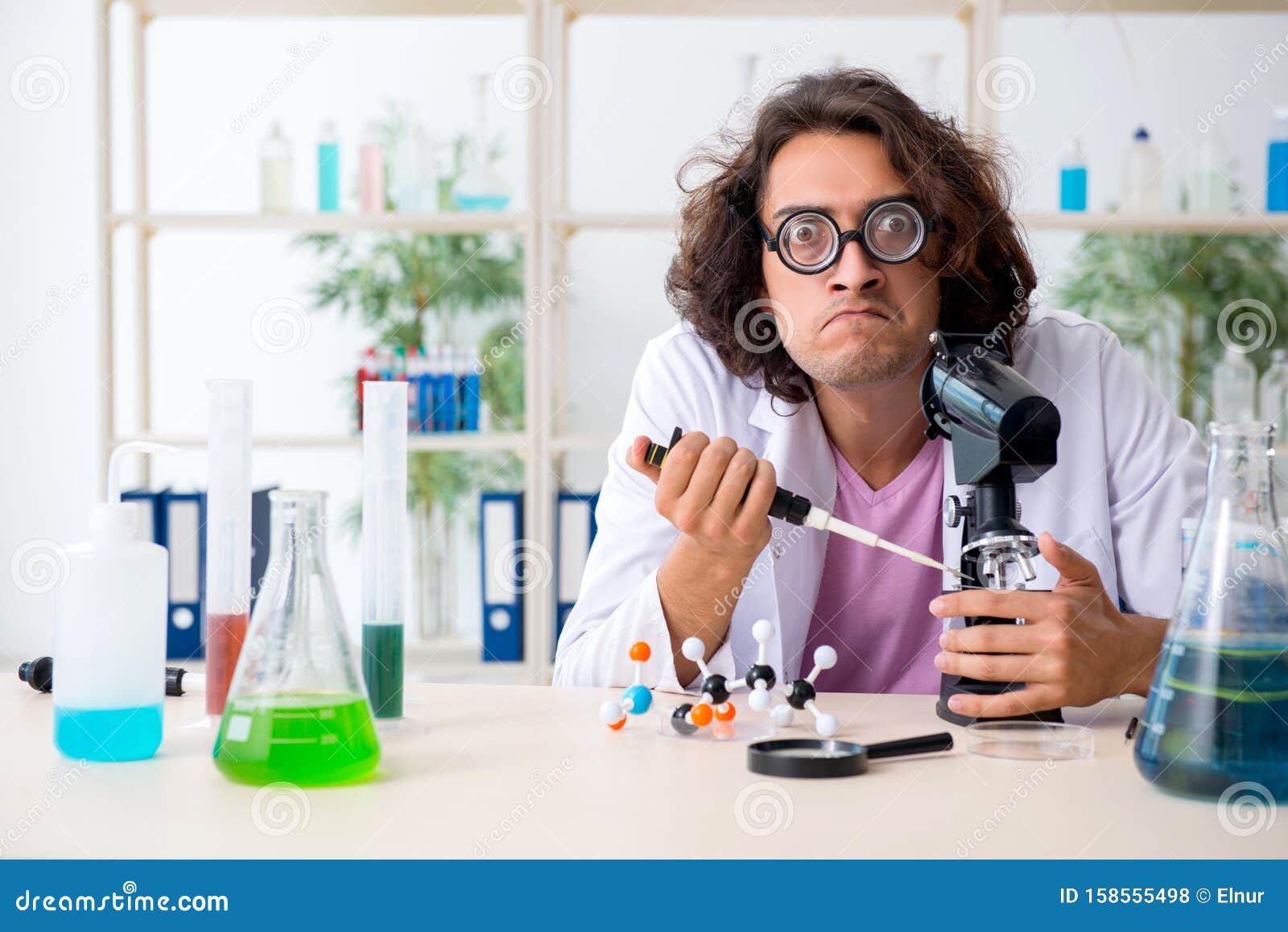 Funny Male Chemist Working in the Lab Stock Photo - Image of chemist ...