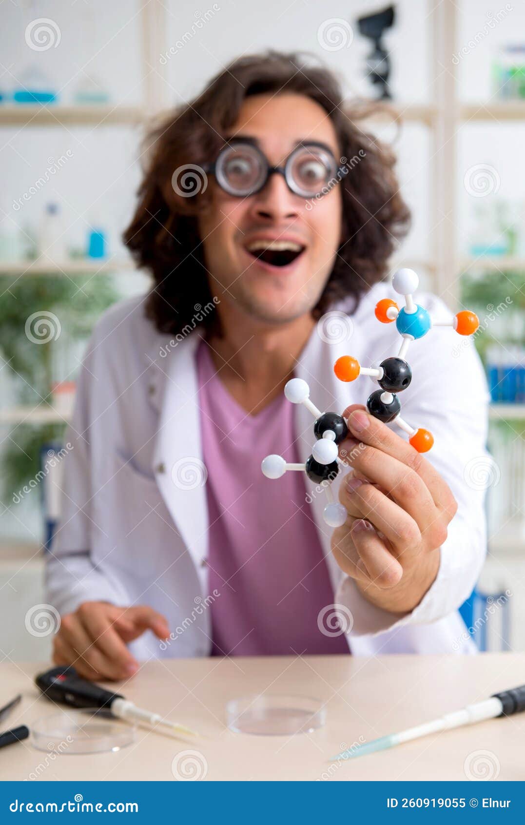 Funny Male Chemist Working in the Lab Stock Image - Image of glass ...