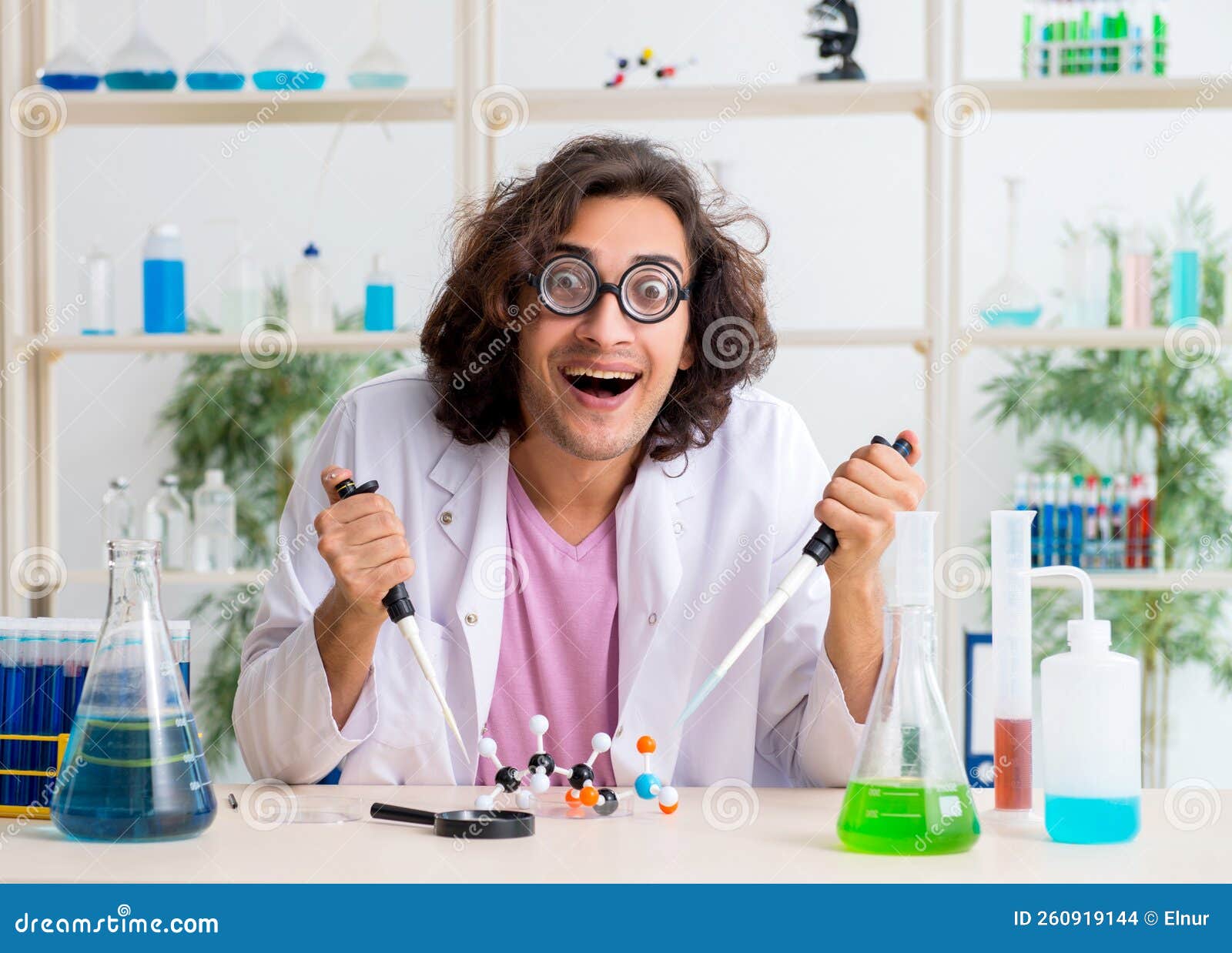 Funny Male Chemist Working in the Lab Stock Photo - Image of ...