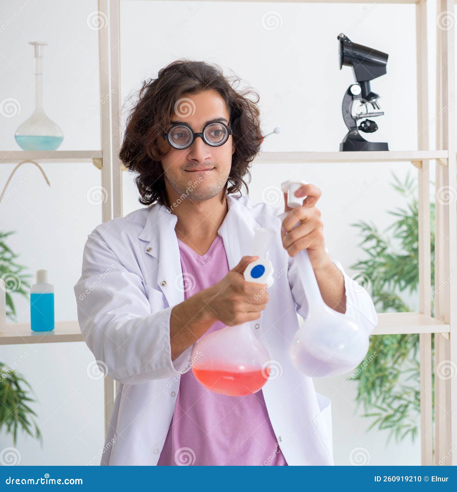 Funny Male Chemist Working in the Lab Stock Photo - Image of glass ...